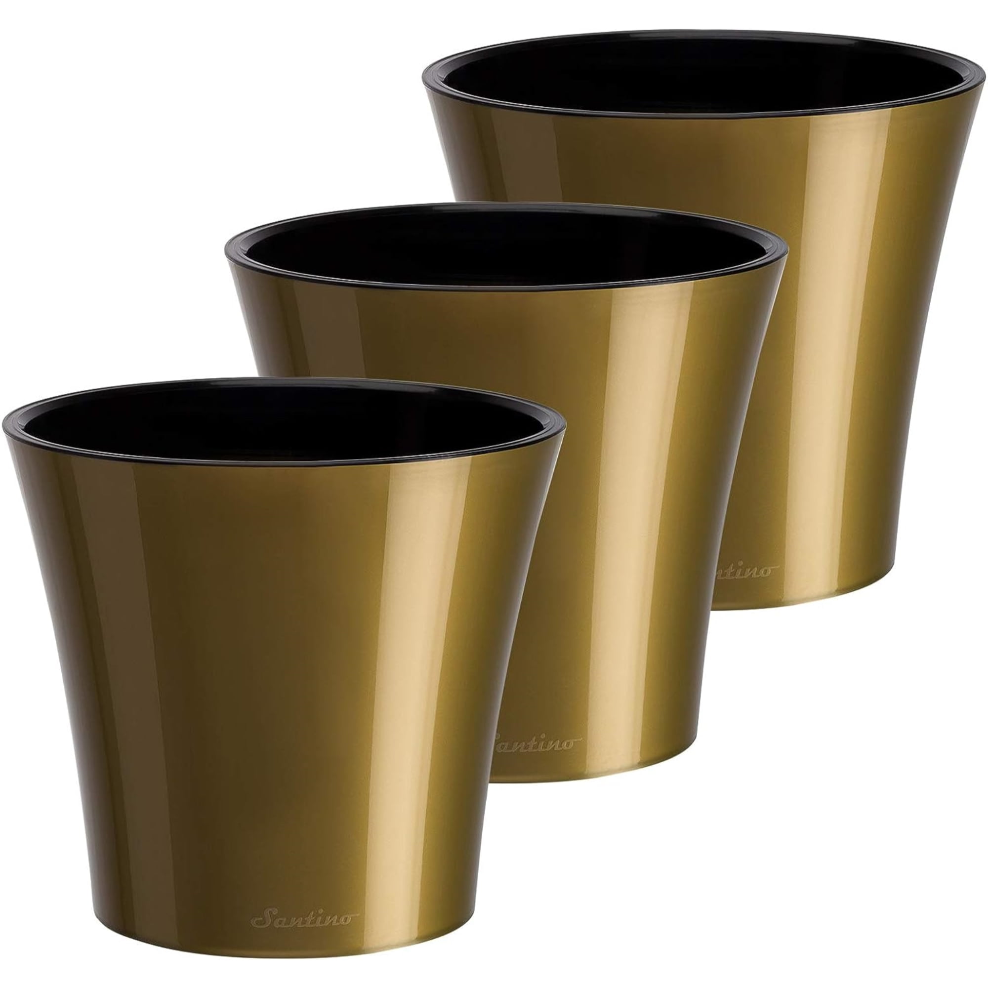 DecoPots Plastic Round Modern Flower Pot with Drainage Planter, Gold ...