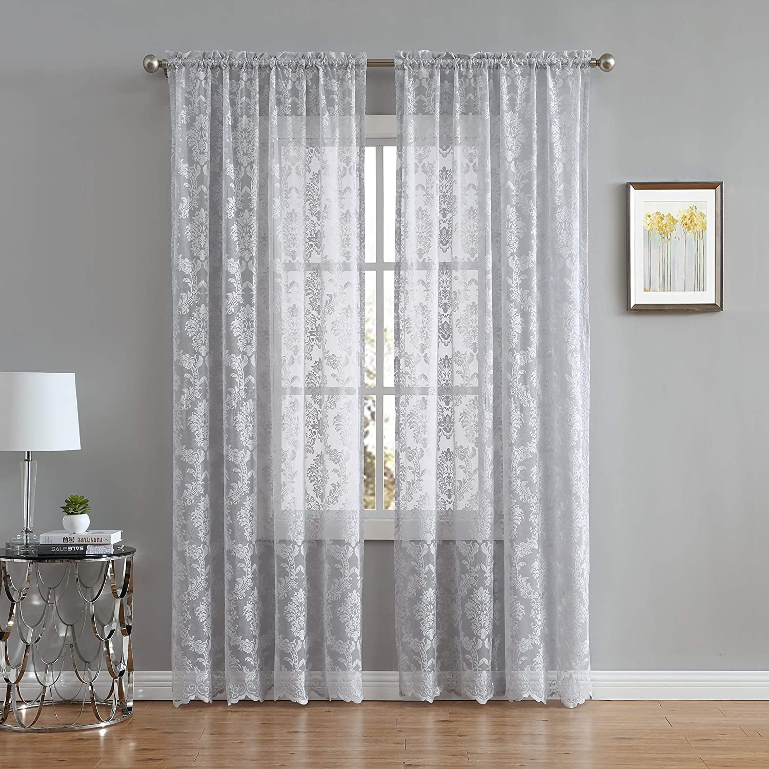 DecoSource Knitted Lace Curtain Medallion Design with Scalloped Bottom ...