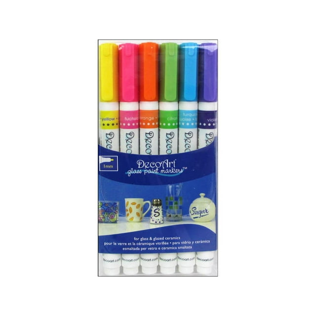 Decoart Glass Paint Marker 1mm Set Brights 6pc - Walmart.com