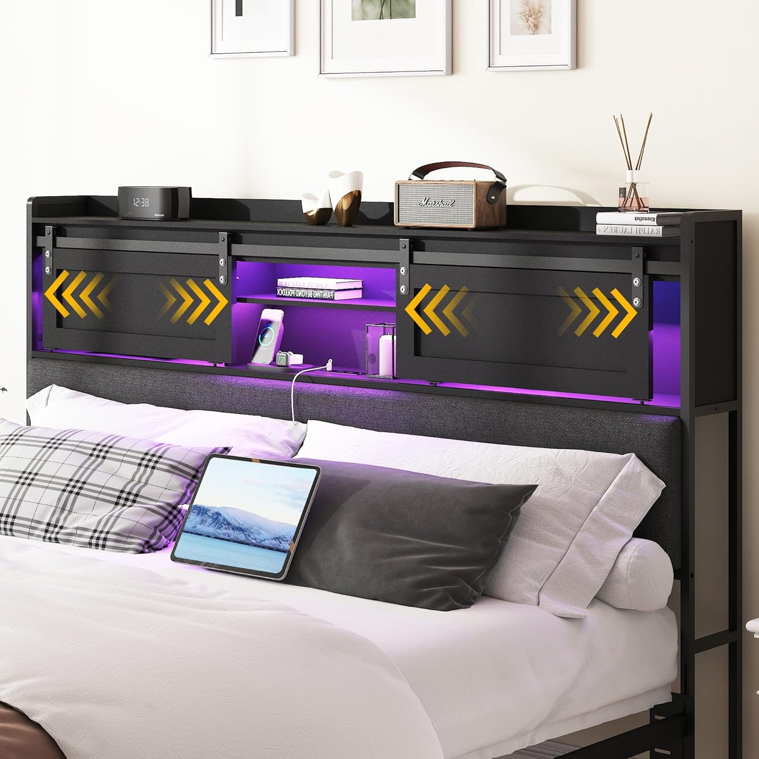 Decoholic Queen Size Headboard Only with Storage, Upholstered Headboard ...