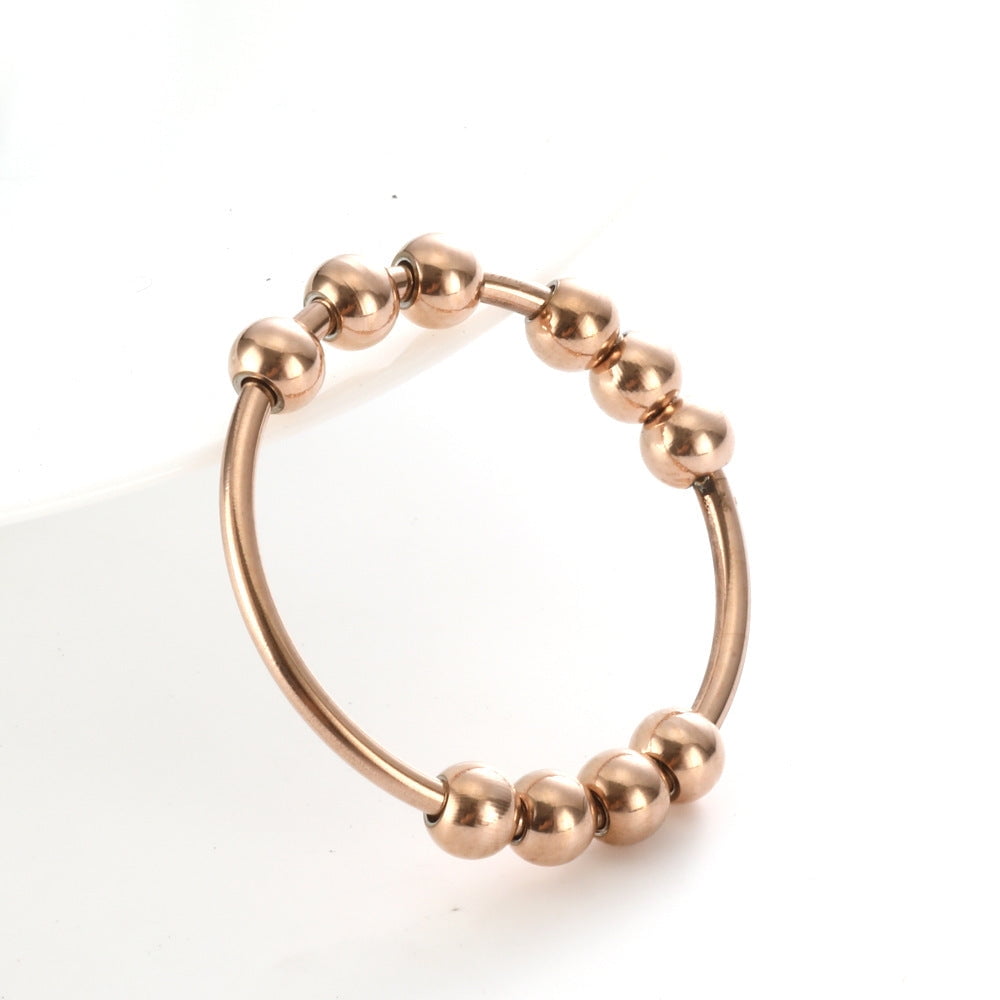 Unisex Rotating Beads Ring for Anxiety Decompression Polished Stainless ...