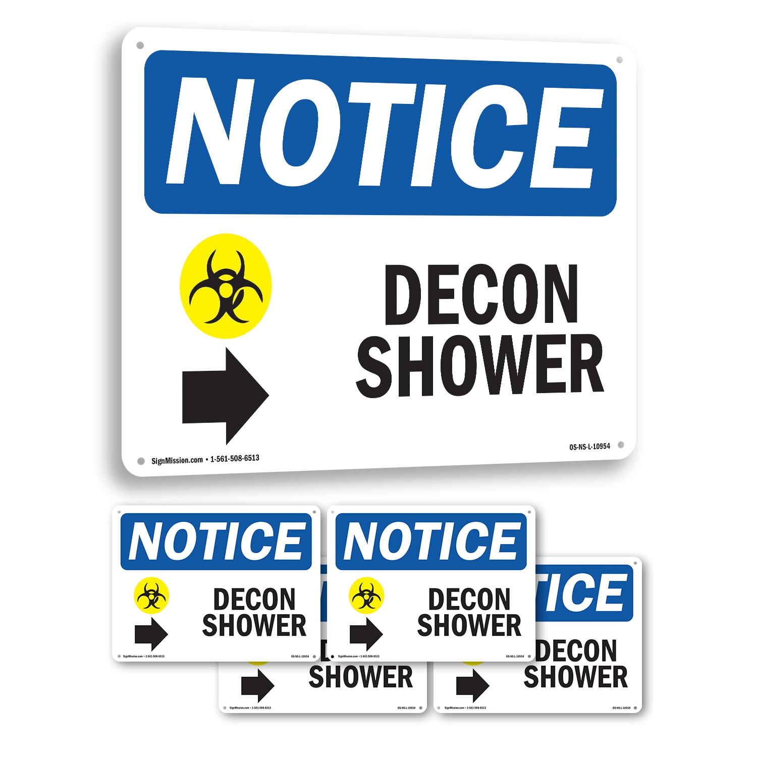 Decon Shower [Right Arrow] OSHA Notice Rigid Plastic Sign 24 Inch x 18 ...