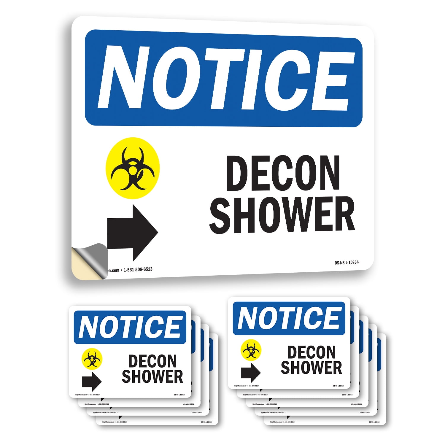 Decon Shower [Right Arrow] With Symbol OSHA Notice Vinyl Decal Label 24 ...
