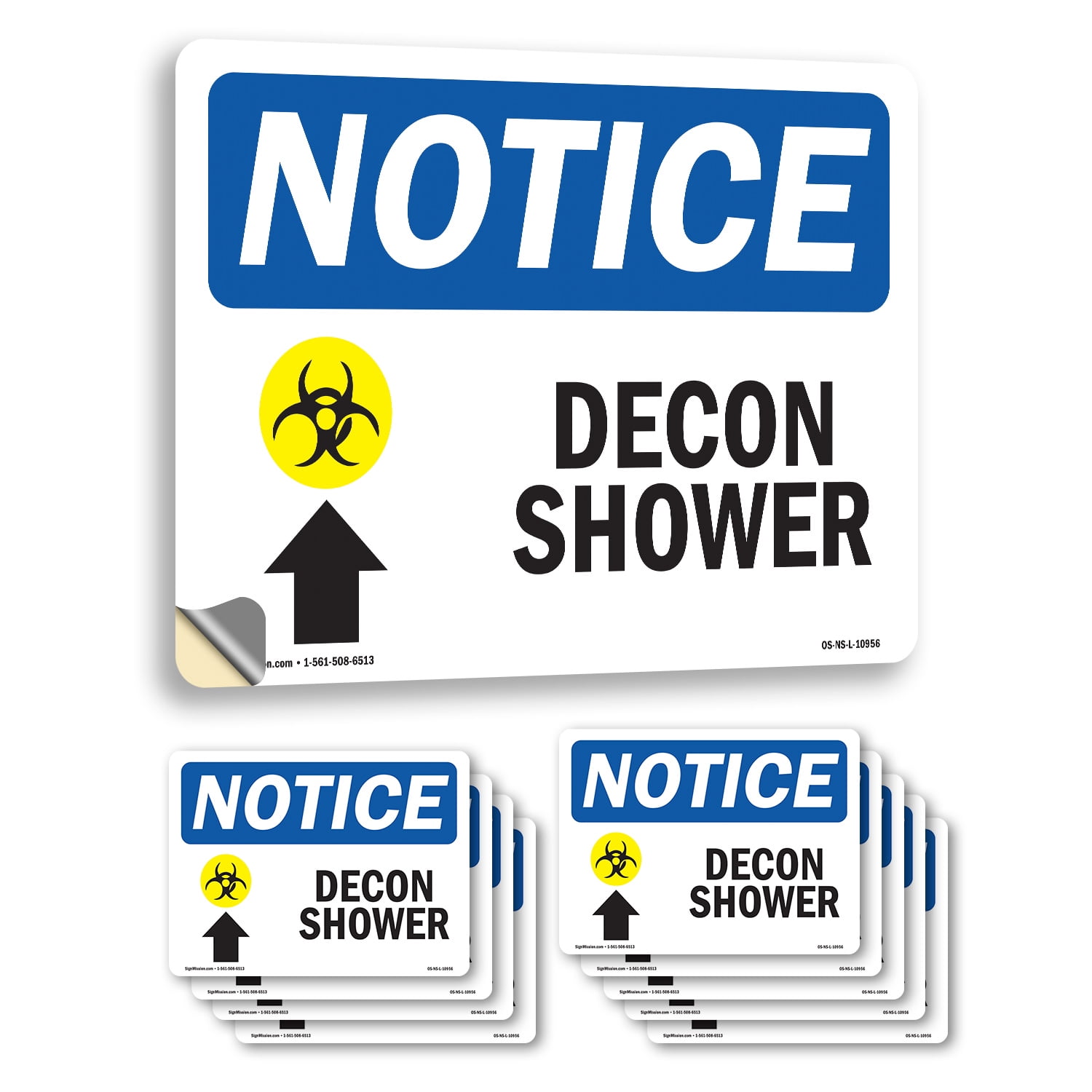 Decon Shower [Up Arrow] With Symbol OSHA Notice Vinyl Decal Label 10 ...