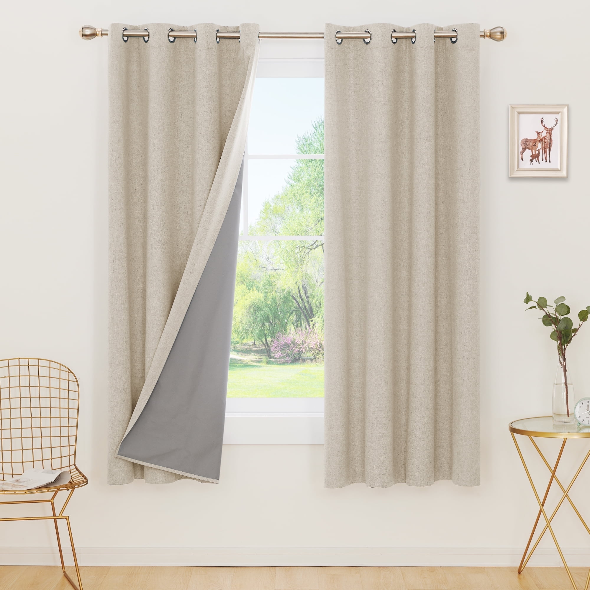 Deconovo 100% Blackout Curtains for Bedroom 63 Length 2 Panels, Linen ...