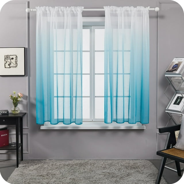 Deconovo Ombre Semi Sheer Curtains for Living Room/Bedroom, Elegant, 2 Panels, 52 x 63 Inch ...