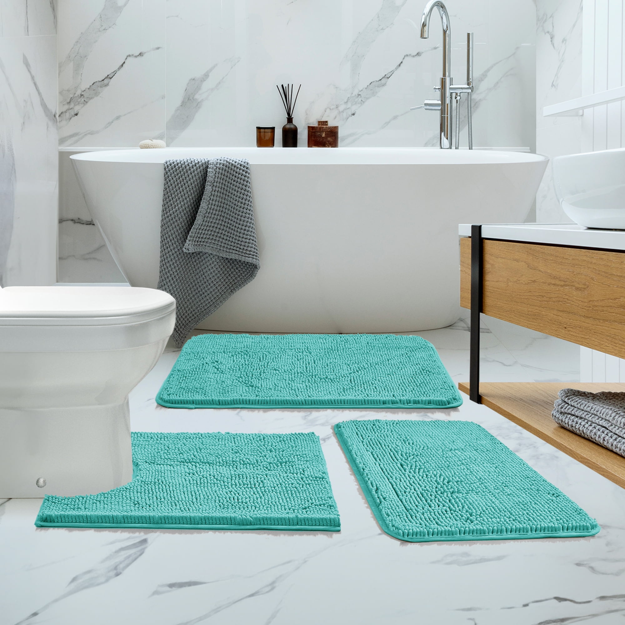 Deconovo 3-Piece Bathroom Rugs Set: Extra-Soft, Absorbent, Non-Slip ...