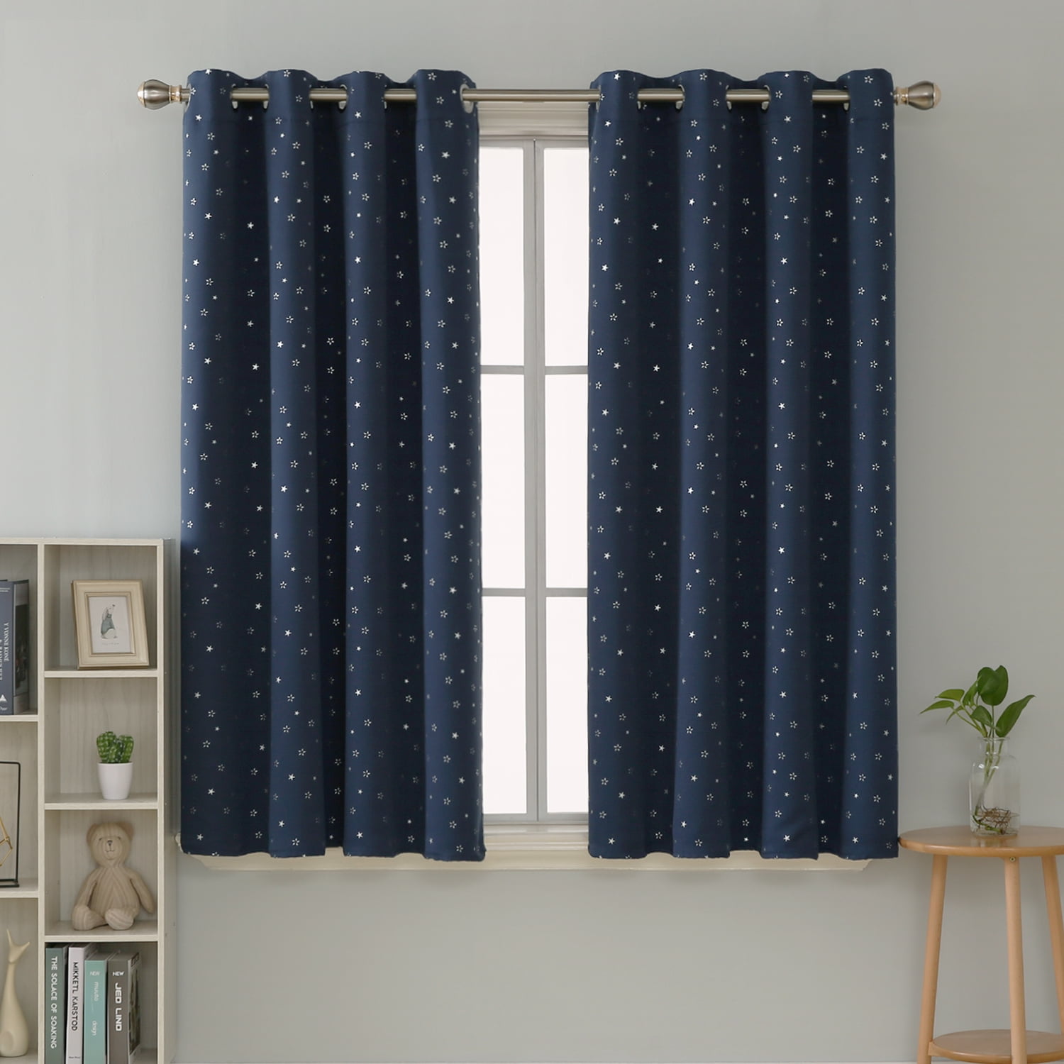 Deconovo Blackout Curtains Star Foil Print Grommet Curtain for Bedroom ...