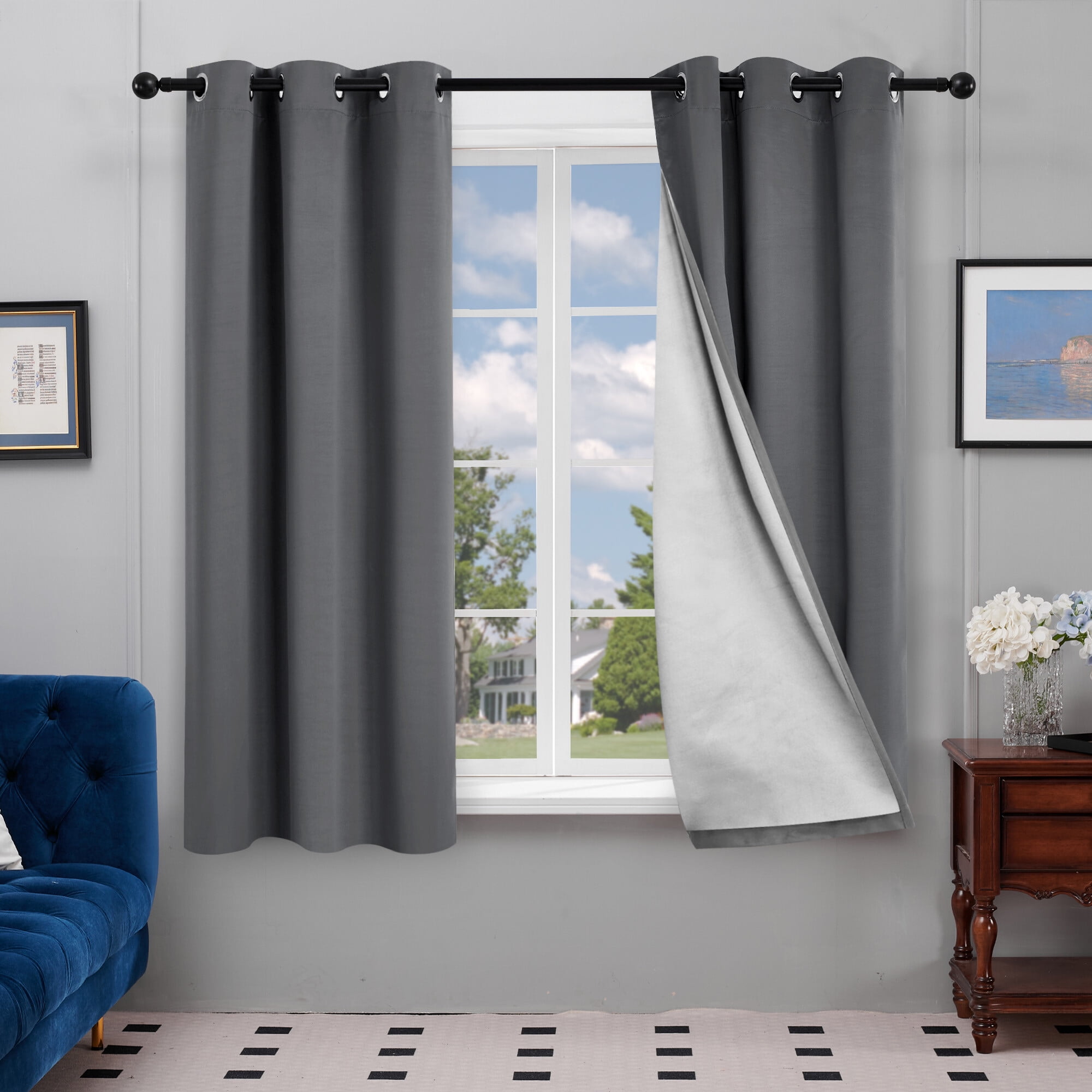 Deconovo 42x63 inch Blackout Curtains, Dark Gray Thermal Insulated ...