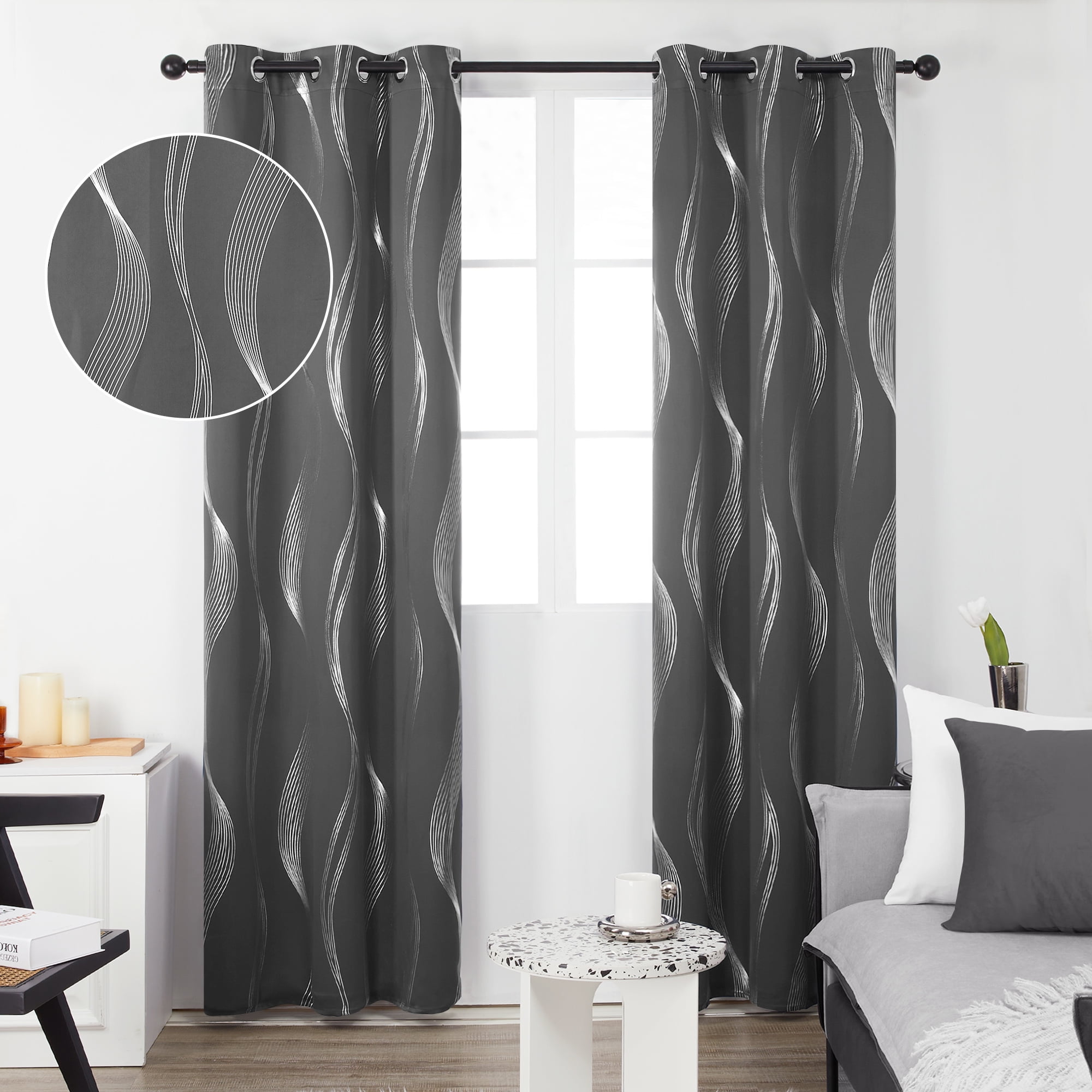 Deconovo Blackout Curtains for Bedroom, 72 inch Long, Sliver Wave Line ...