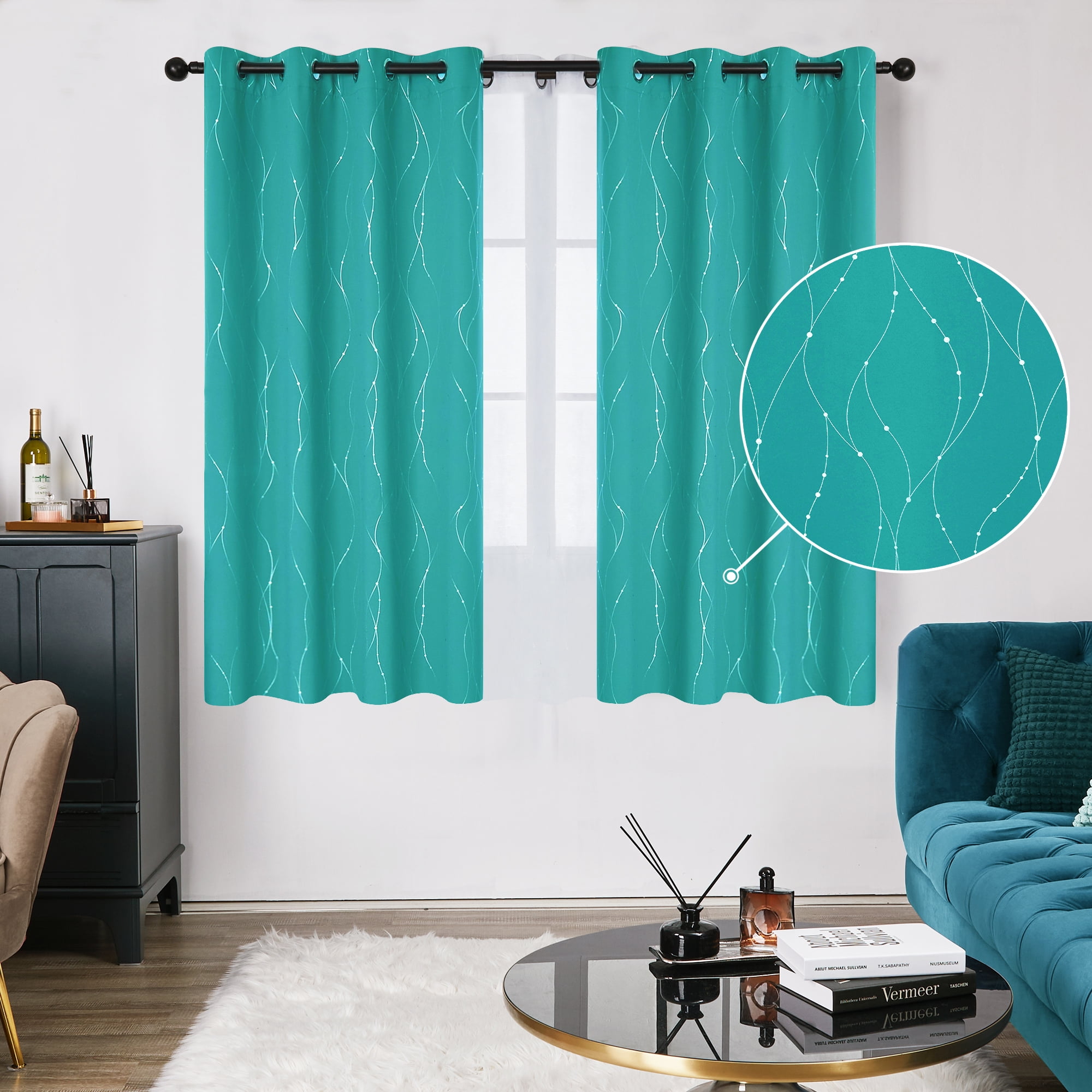 Deconovo Blackout Grommet Curtains, Thermal Insulated, Wave Line Print ...