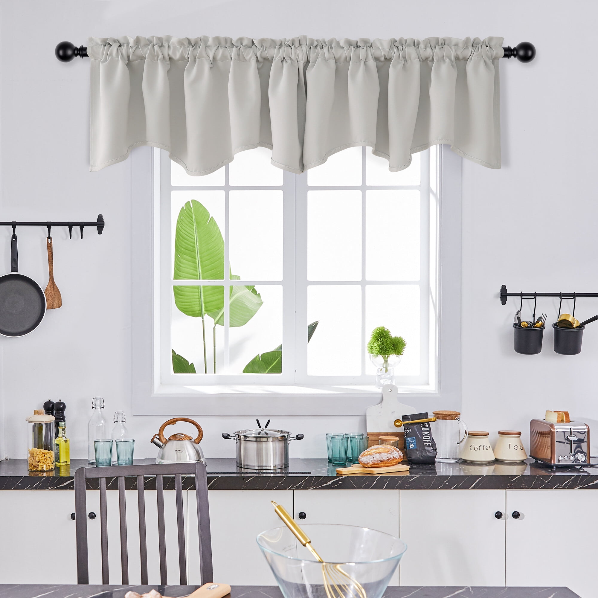 Deconovo Blackout Valance Scalloped Valance for Kitchen Solid Rod ...