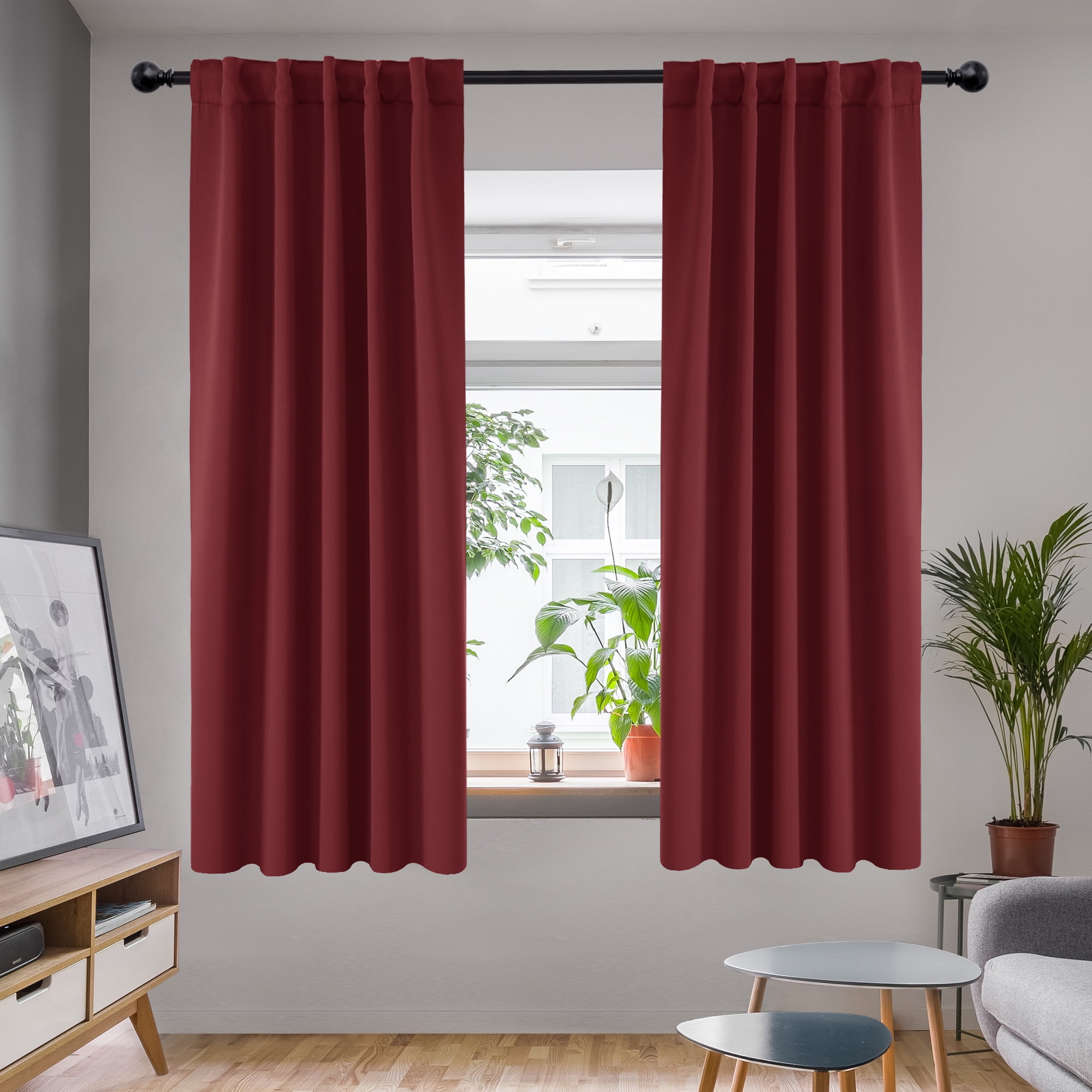 "Deconovo Thermal Insulated Solid Dark Window Drapes - Burgundy Red ...