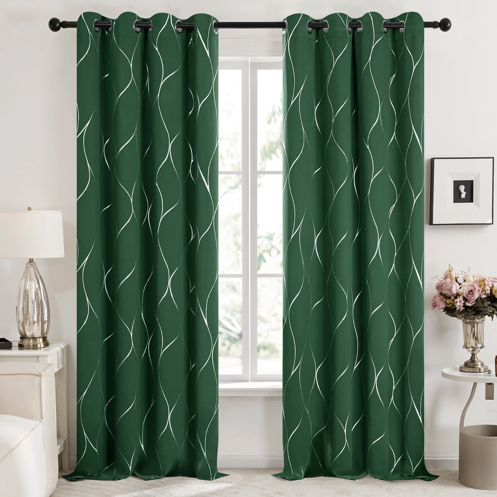 Deconovo Christmas Decorative Blackout Curtains Silver Wave Printed ...