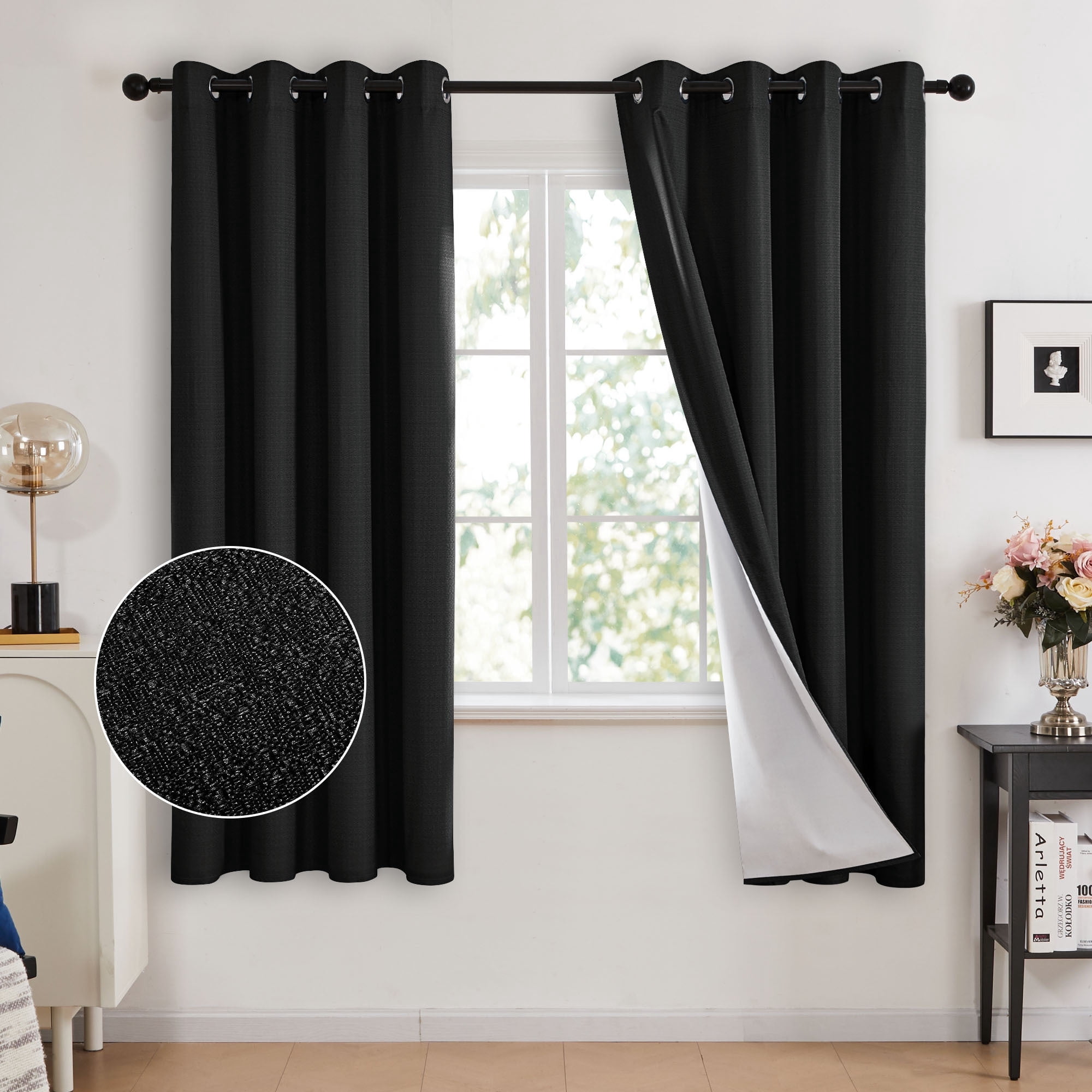 Deconovo Contemporary Black Solid Print Blackout Curtains for Sliding ...