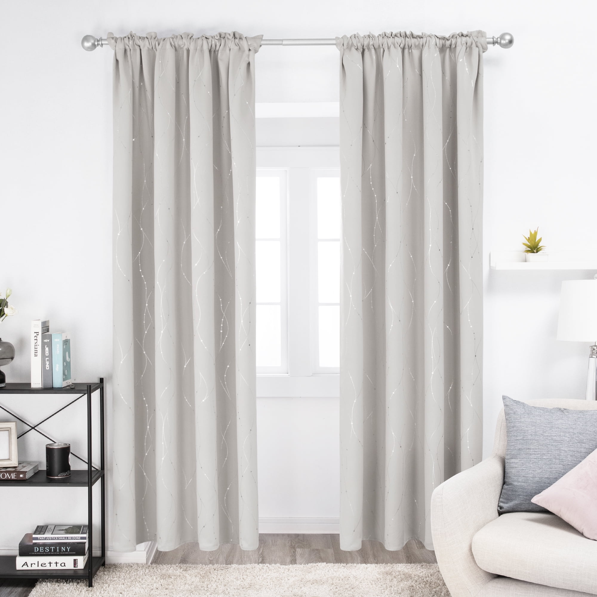 Deconovo Cream 52 x 84 inch Blackout Curtains Wave Line Foil Printed ...