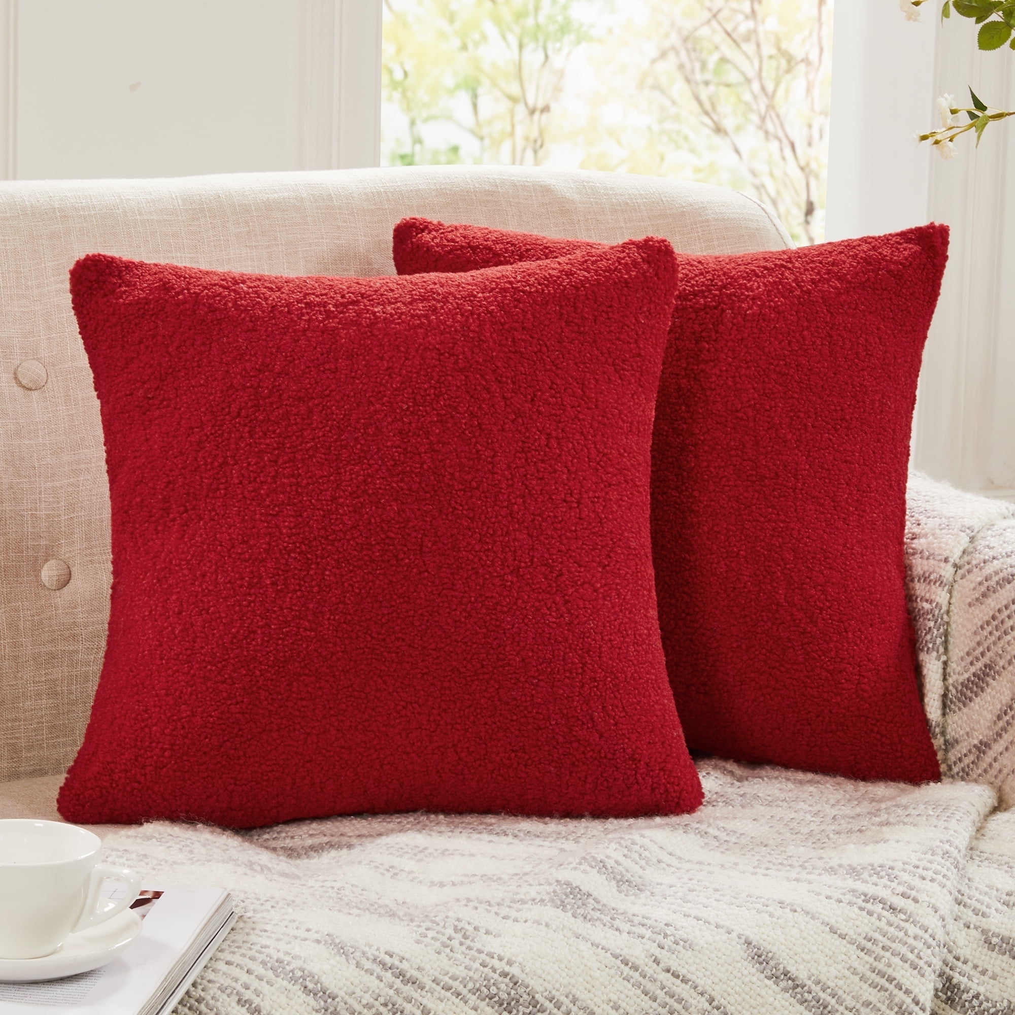 Deconovo Curly Wool Pillow Covers for Sofa, Boucle Textured Throw ...