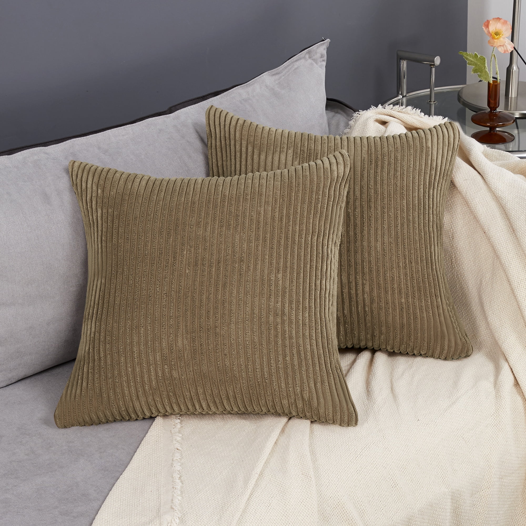 Deconovo Decorative Pillow Covers Set of 2 with Stripe Pattern ...