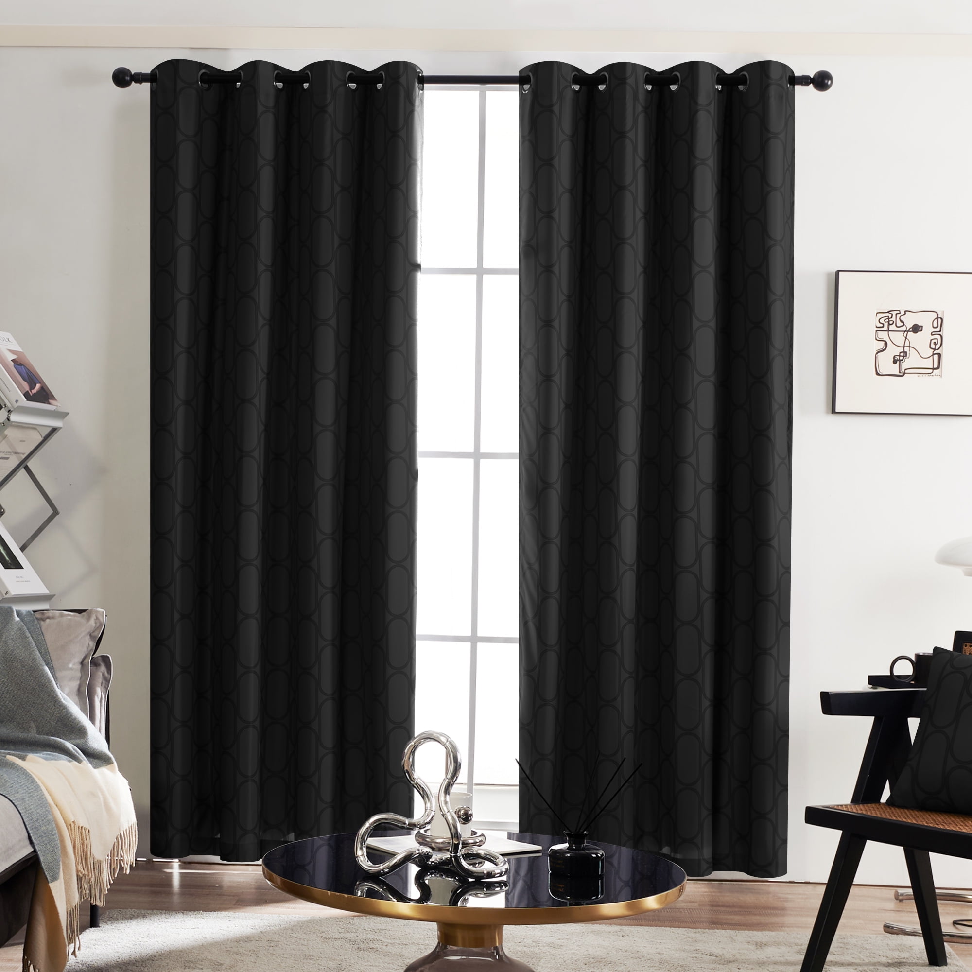 Deconovo Double Layer Total Blackout Curtains with Designer Geometric ...