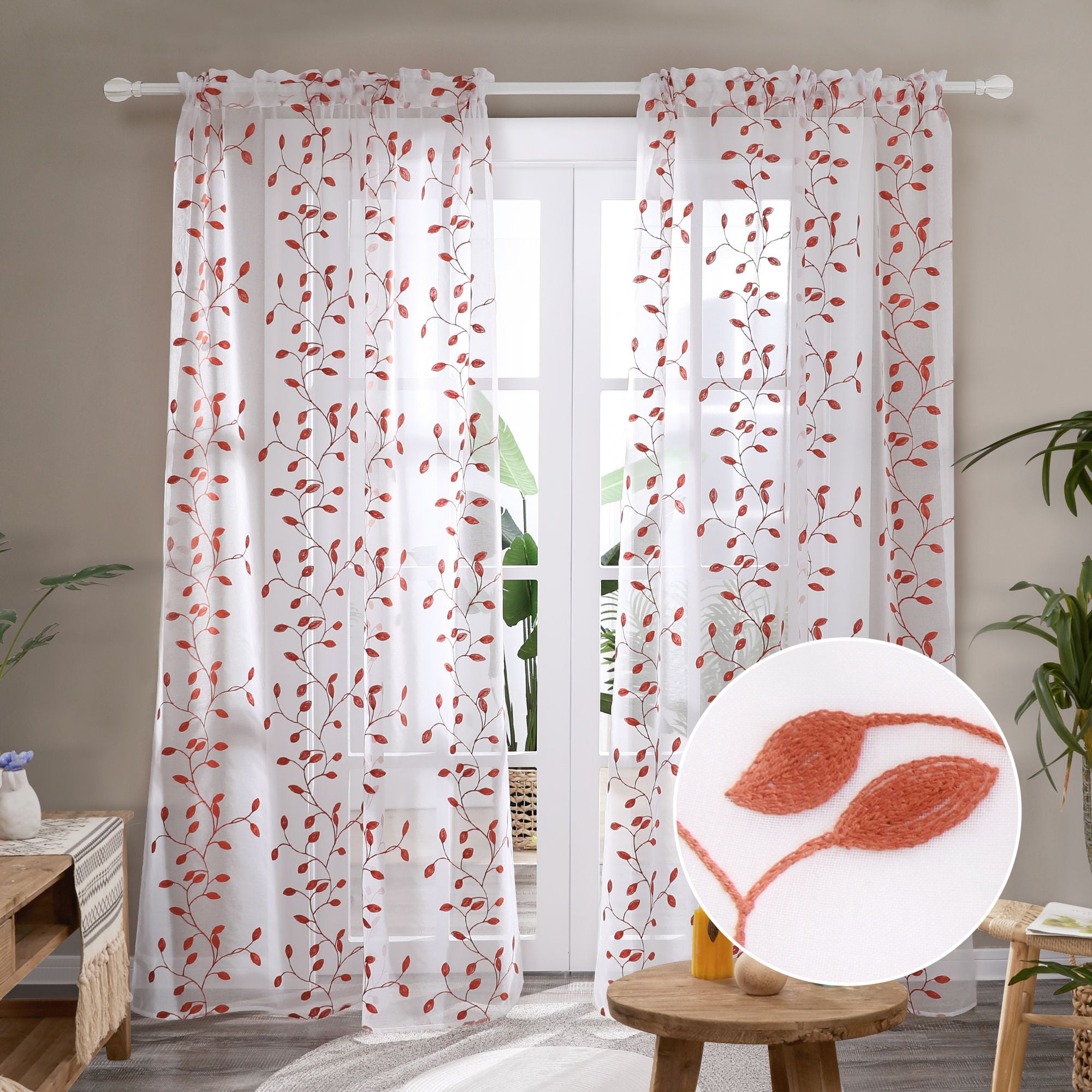 Deconovo Extra Long Sheer Curtains, Floral Embroidered White Sheer ...