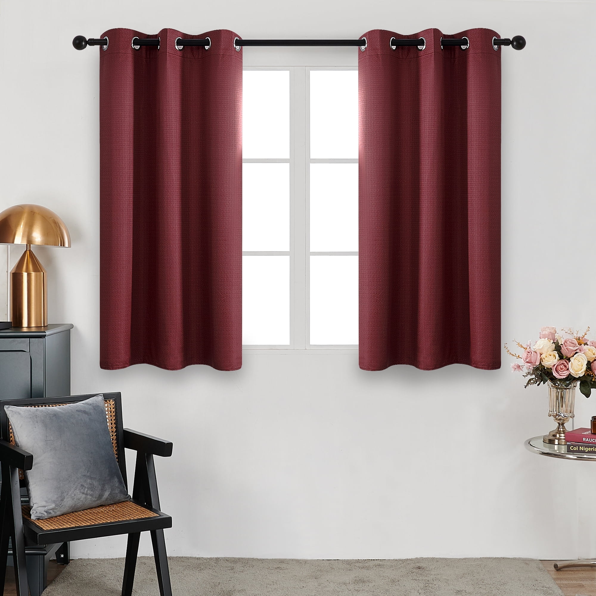 Deconovo Faux Linen Red Blackout Curtains for Kitchen, 38 x 43 Inch, 2 ...