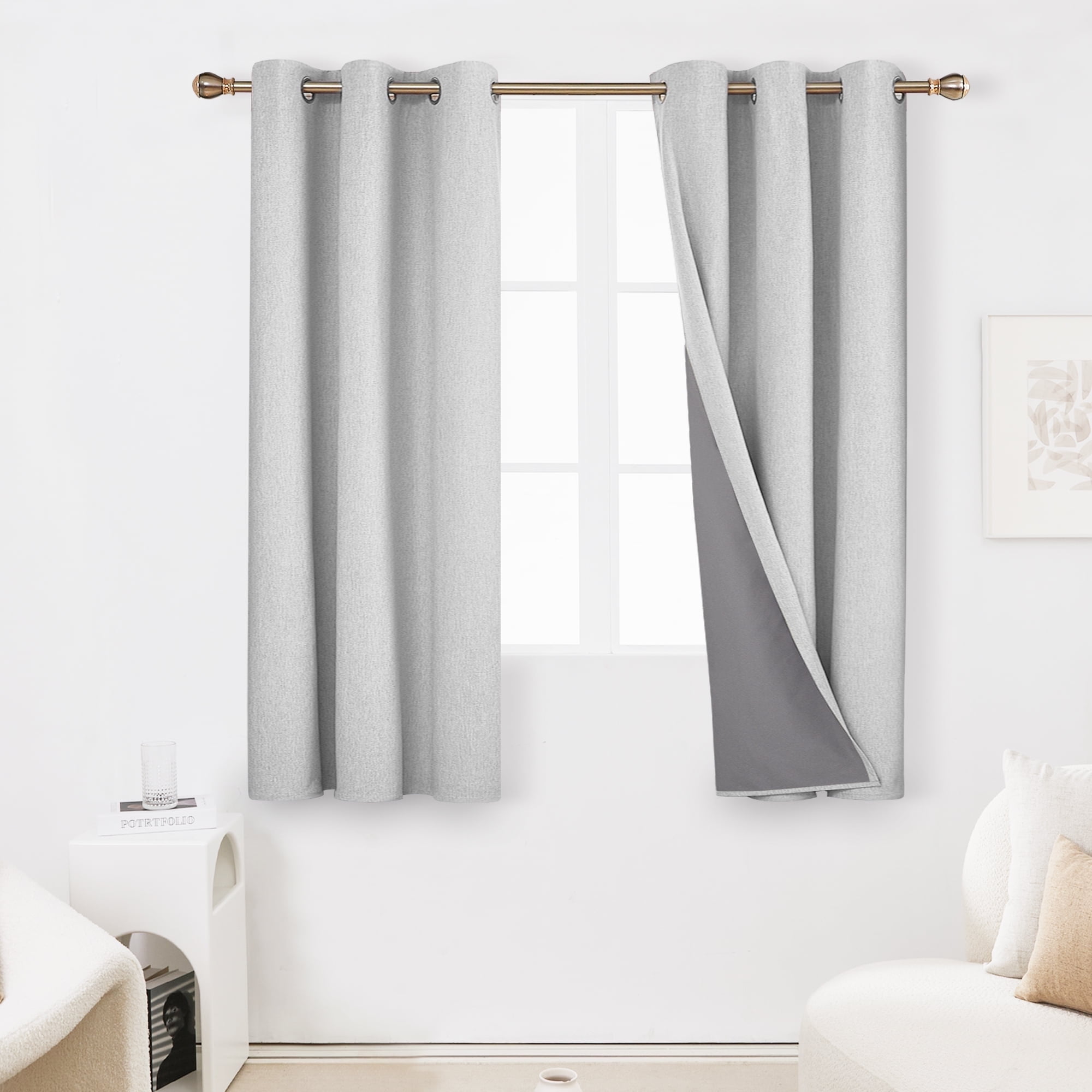 Deconovo Faux Linen Soundproof Curtains for Bedroom Light Gray Blackout ...