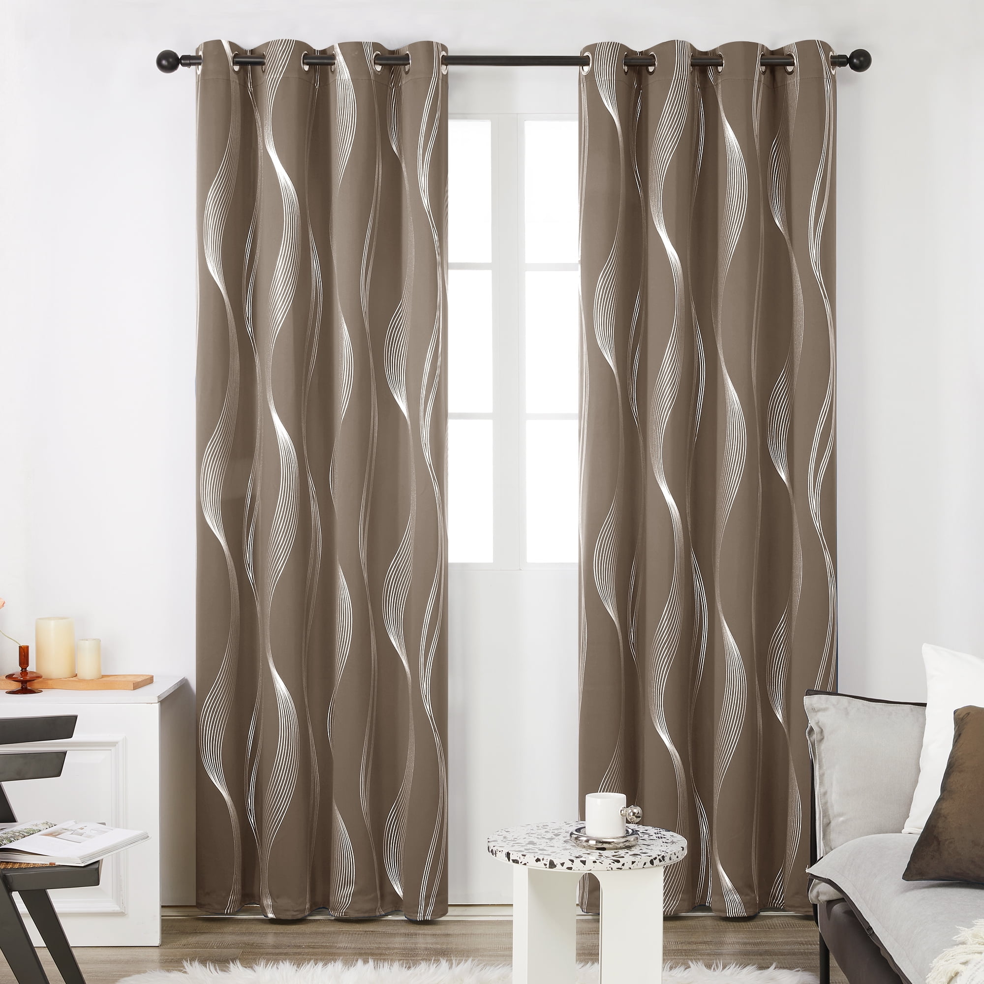 Deconovo Foil Print Wavy Blackout Curtains, Window Treatment Grommet ...