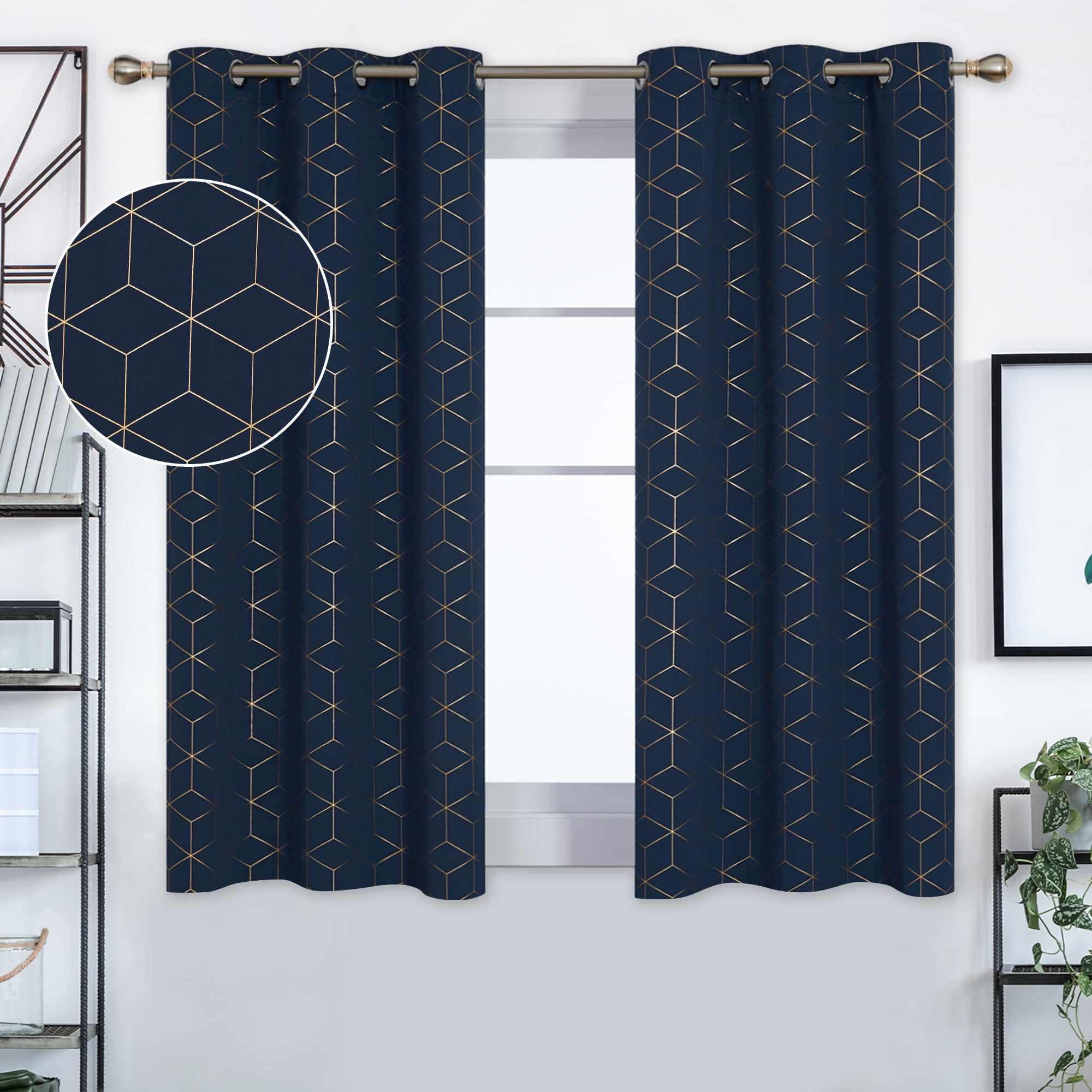 Deconovo Gold Diamond Foil Print Blackout Curtains for Living Room ...
