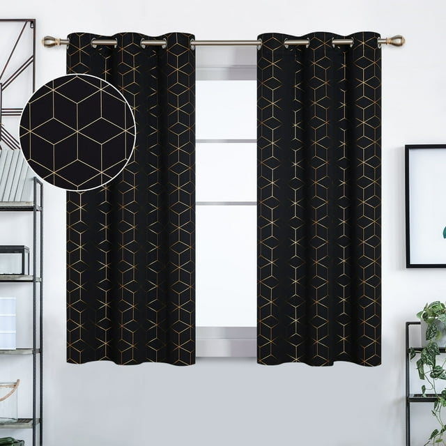 Deconovo Gold Diamond Foil Print Thermal Blackout Curtains for Bedroom ...