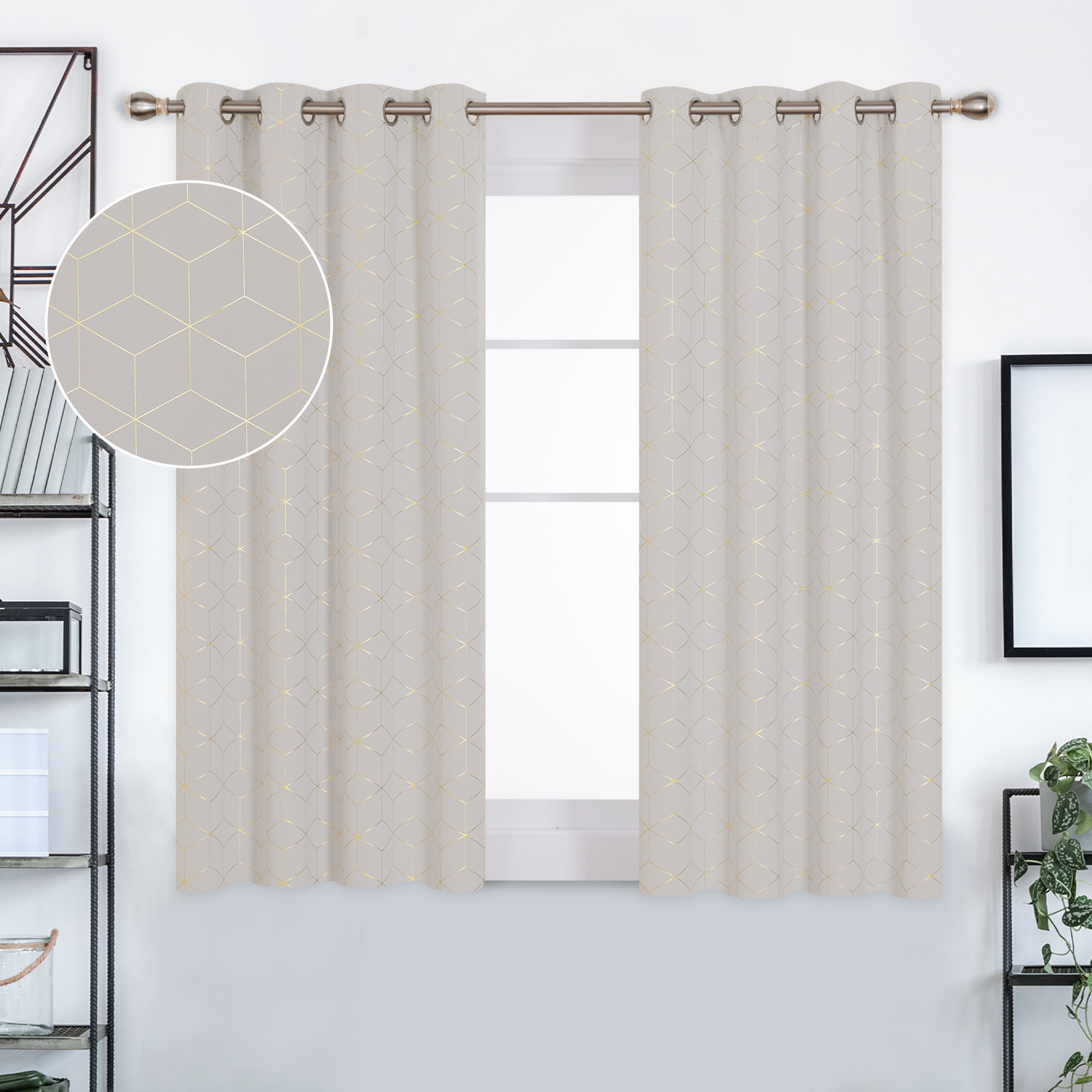 Deconovo Gold Diamond Foil Print Blackout Curtains for Living Room ...
