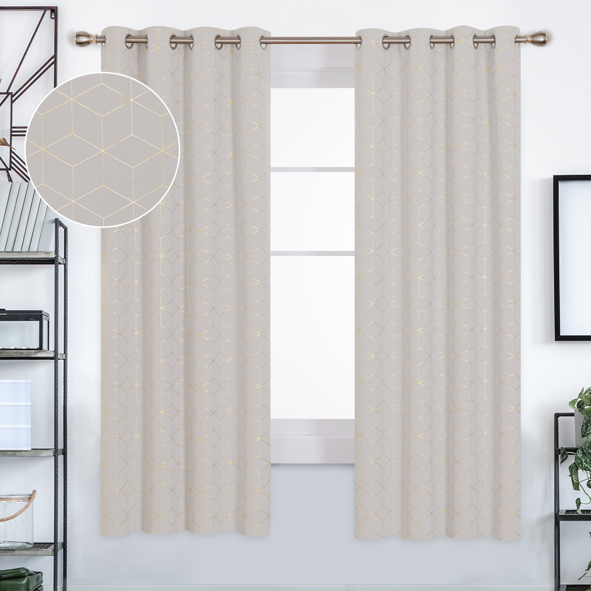 Deconovo Gold Diamond Foil Print Thermal Blackout Curtains, 52x72 inch ...