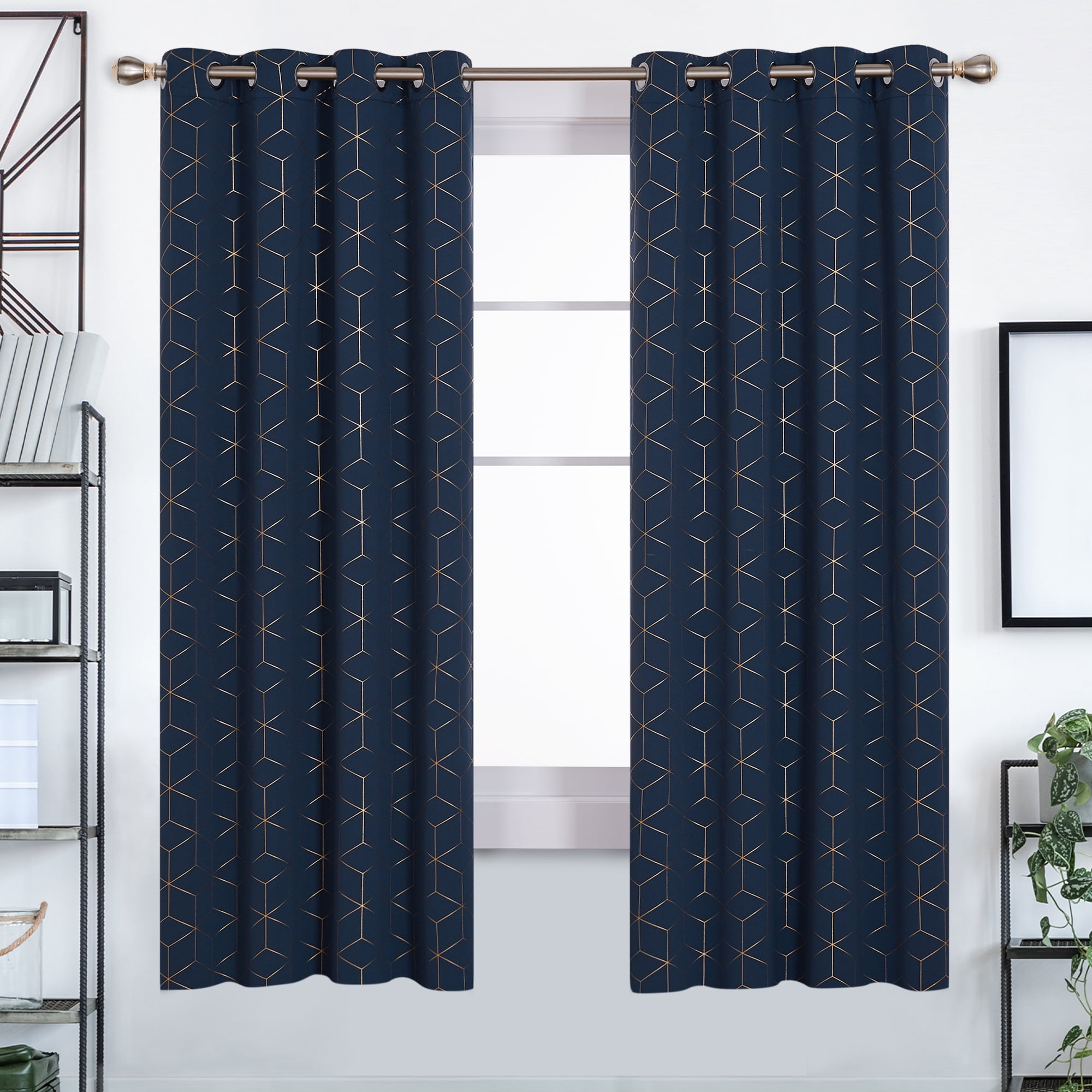 Deconovo Gold Diamond Foil Print Blackout Curtains for Living Room ...