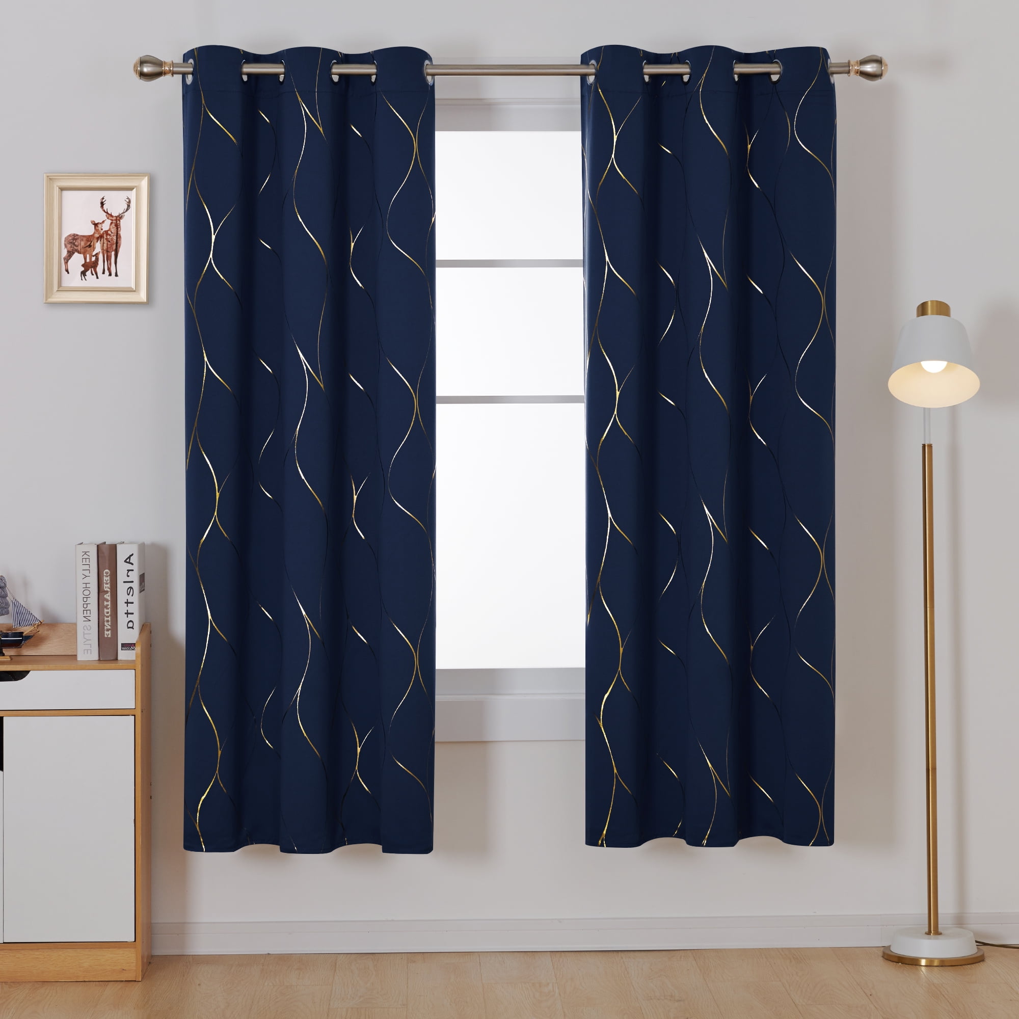 Deconovo Gold Wave Foil Print Blackout Curtains for bedroom - 42x63 ...