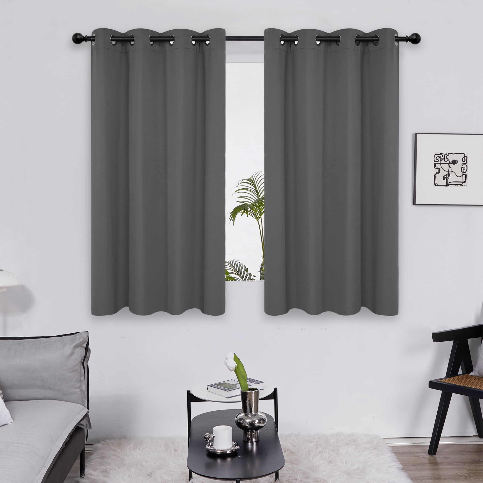 Deconovo Gray Curtains for Kitchen Grommet Top Short Curtain Panels ...