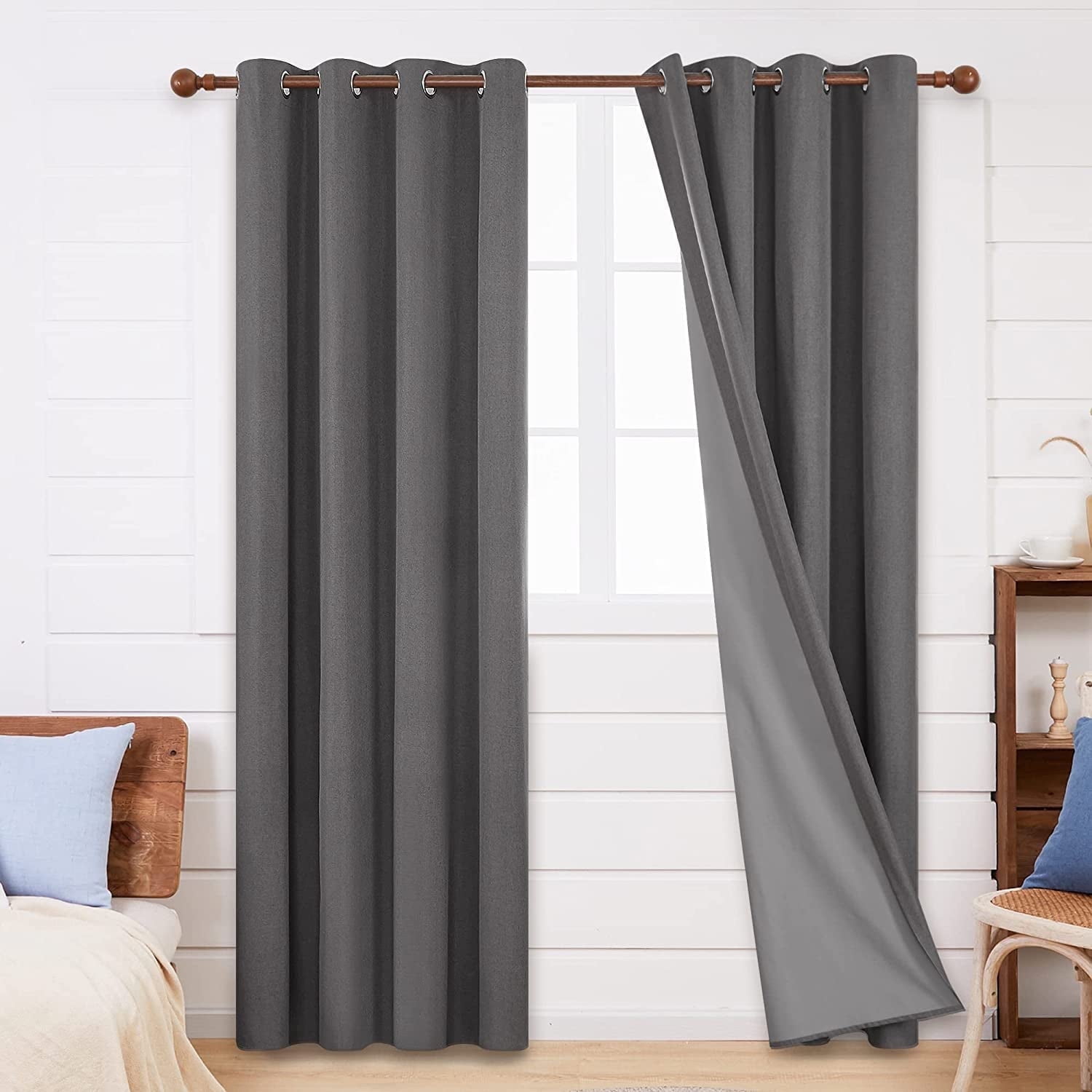 Deconovo Grey Blackout Curtains 84 Inch Length 2 Panels Set, 100% Black ...