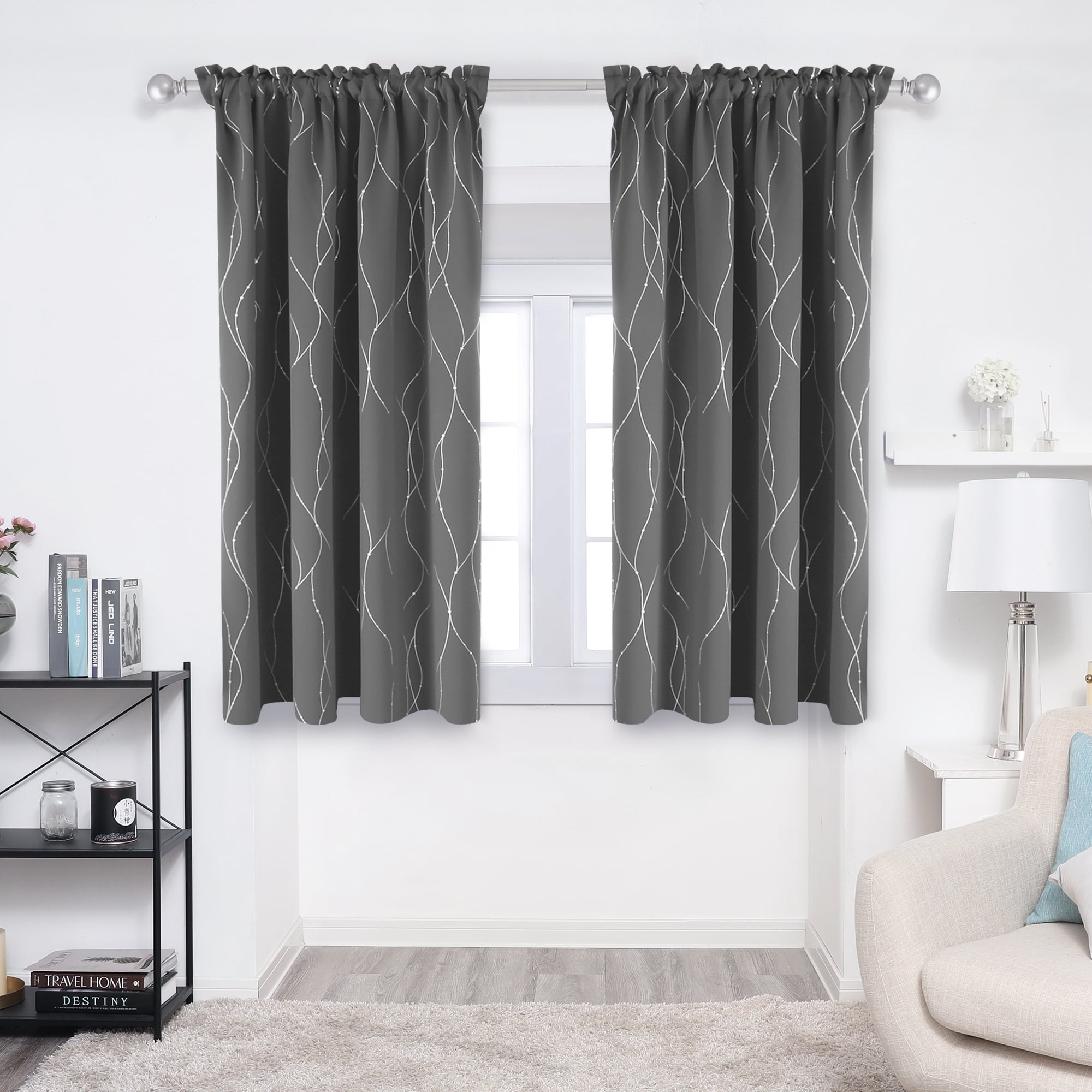 Deconovo Bedroom Blackout Curtains, Grey Wave Line Foil Printed Window ...