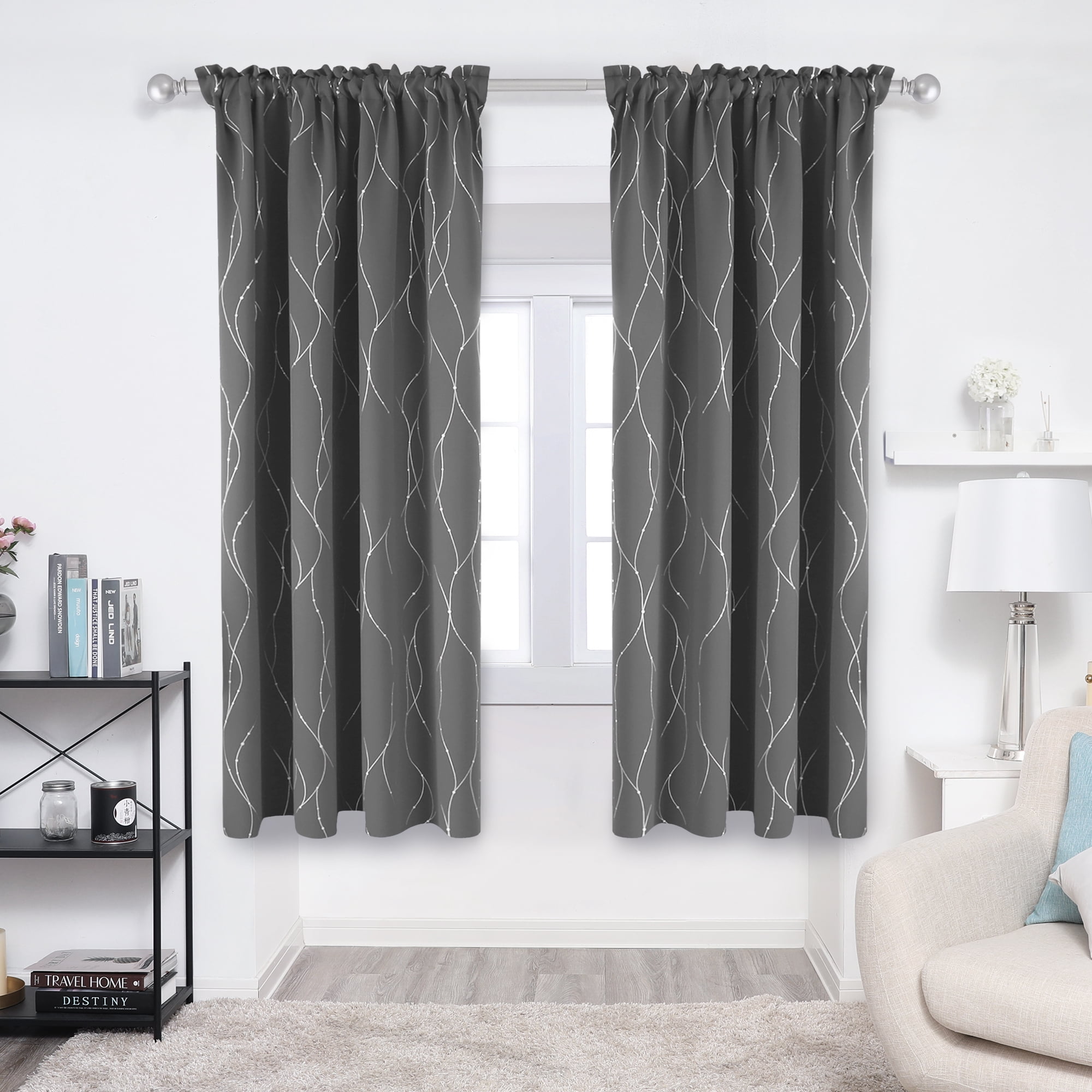 Deconovo Darkening Grey Blackout Curtains for Living, Light Blocking ...