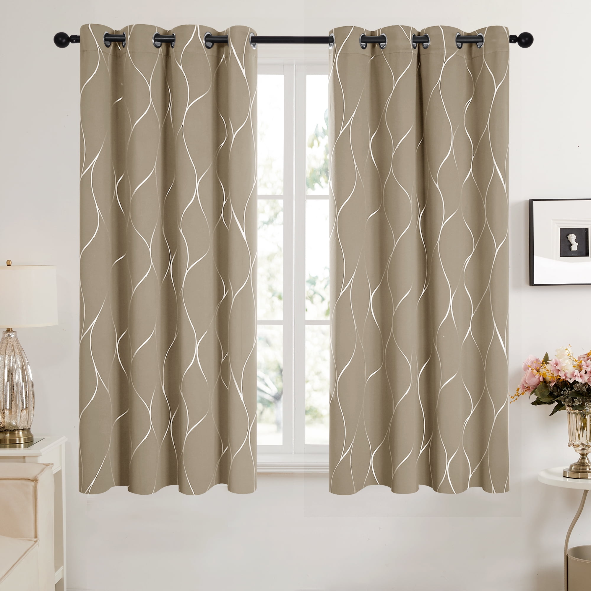 Deconovo Grommet Blackout Curtains 2 Panels, 52"x45", Silver Foil Wave ...