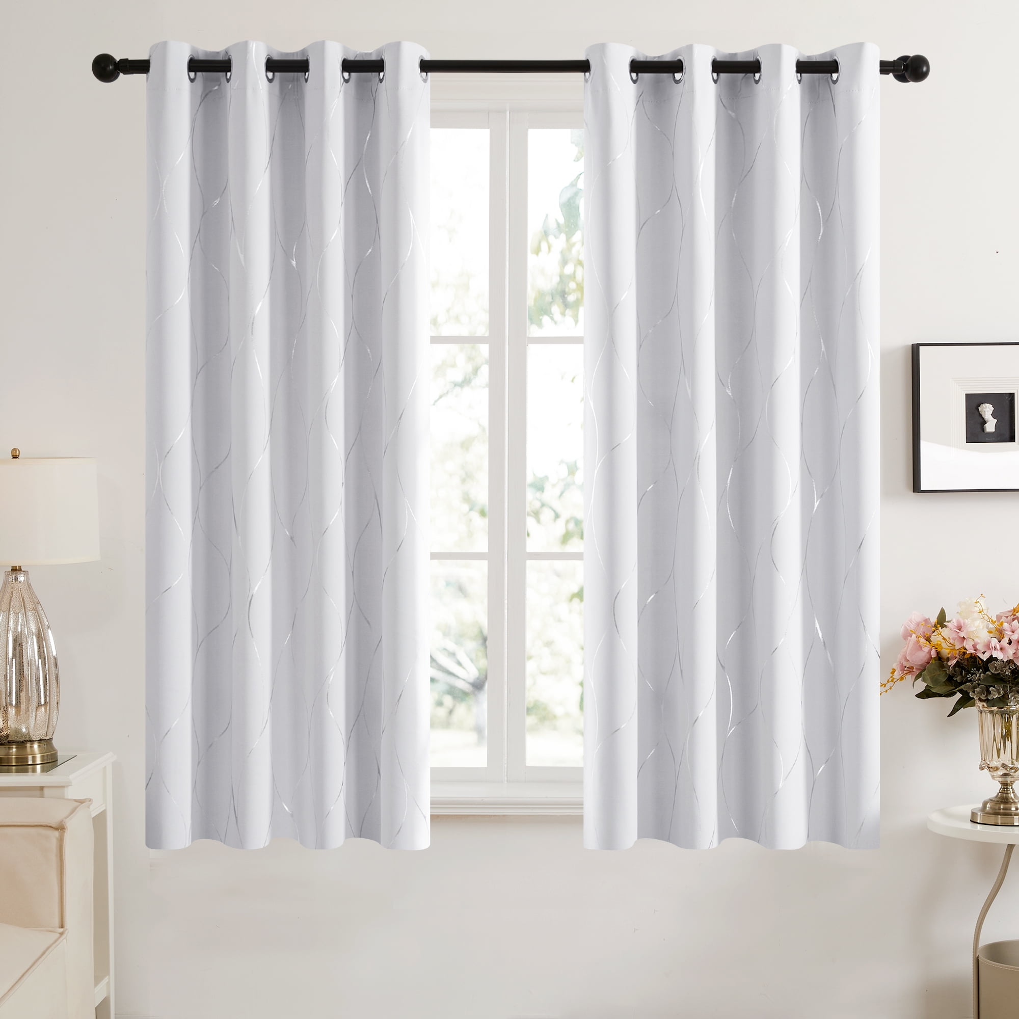 Deconovo Grommet Blackout Curtains Foil Wave Printed Grommet Room ...