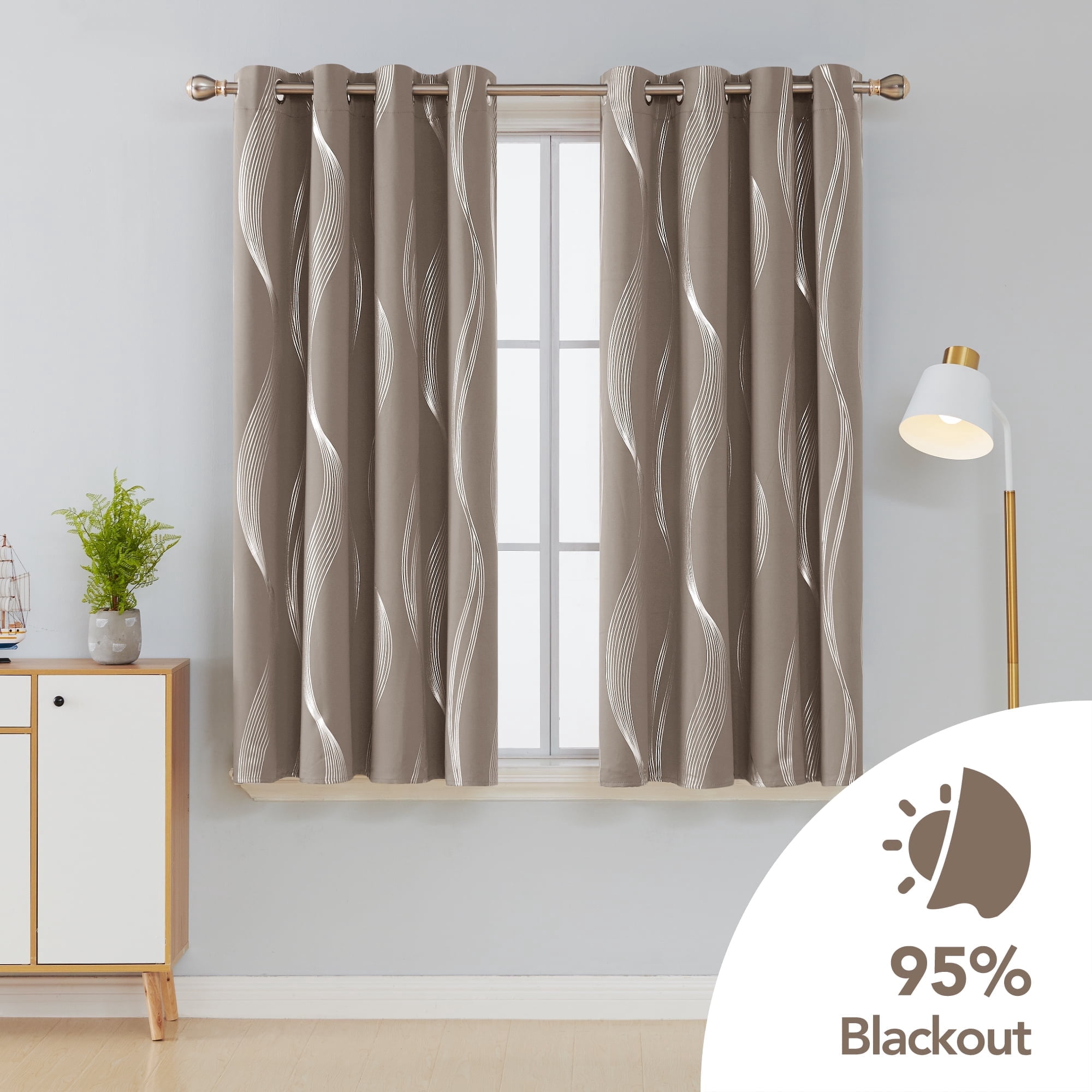 Deconovo Grommet Silver Striped Blackout Curtains, 52x45 inch, 2 Panels ...