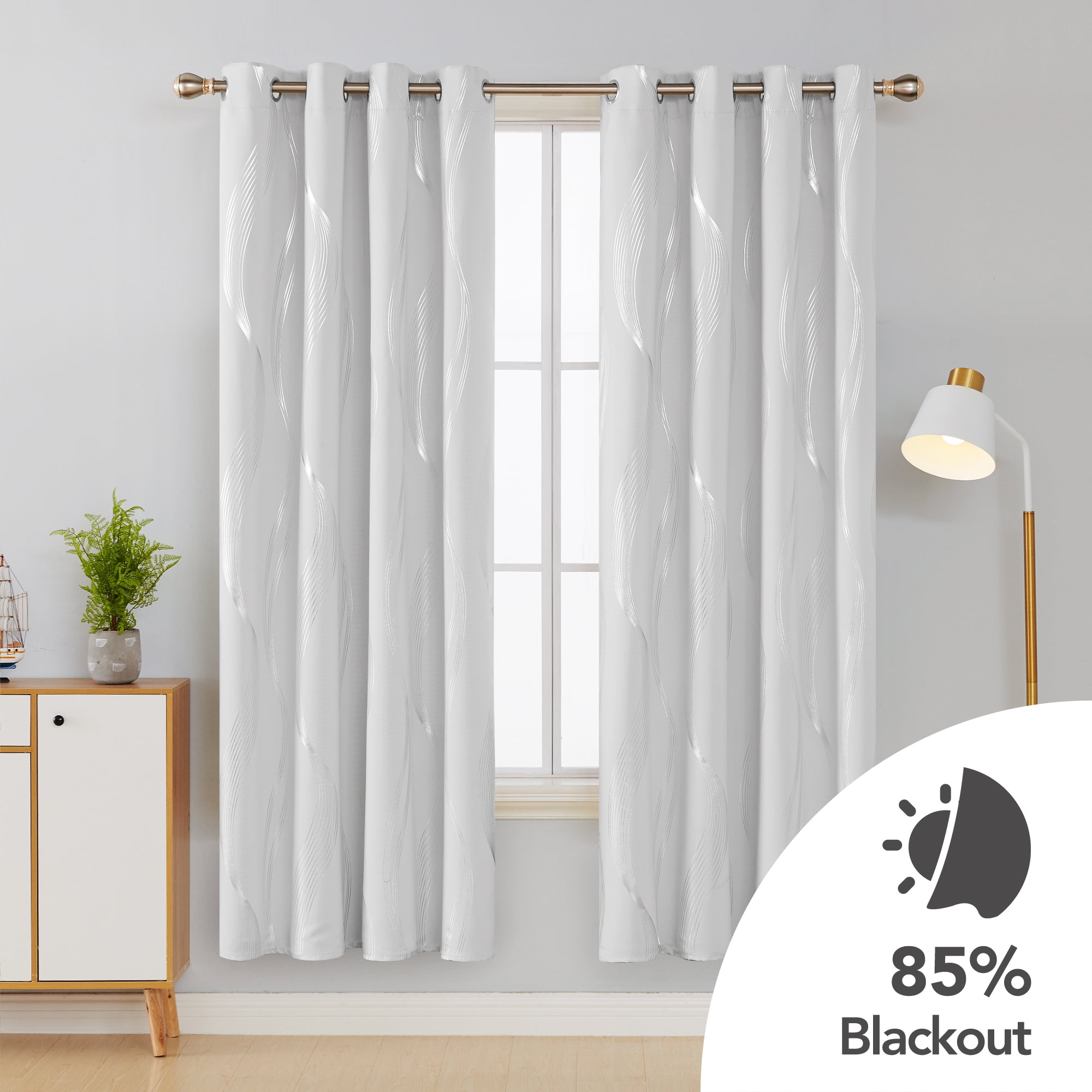 Deconovo Grommet Wave Line Foil Printed Thermal Insulated Blackout ...