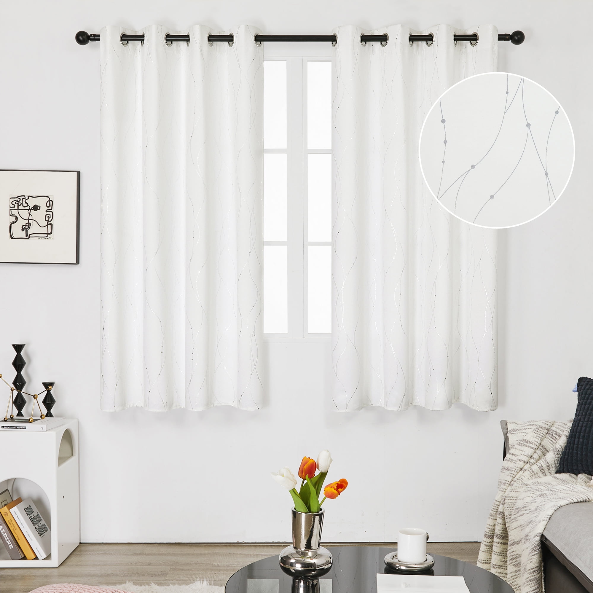 Deconovo Grommet Pure White Curtains for Bedroom, 2 Panles, 52"x54 ...