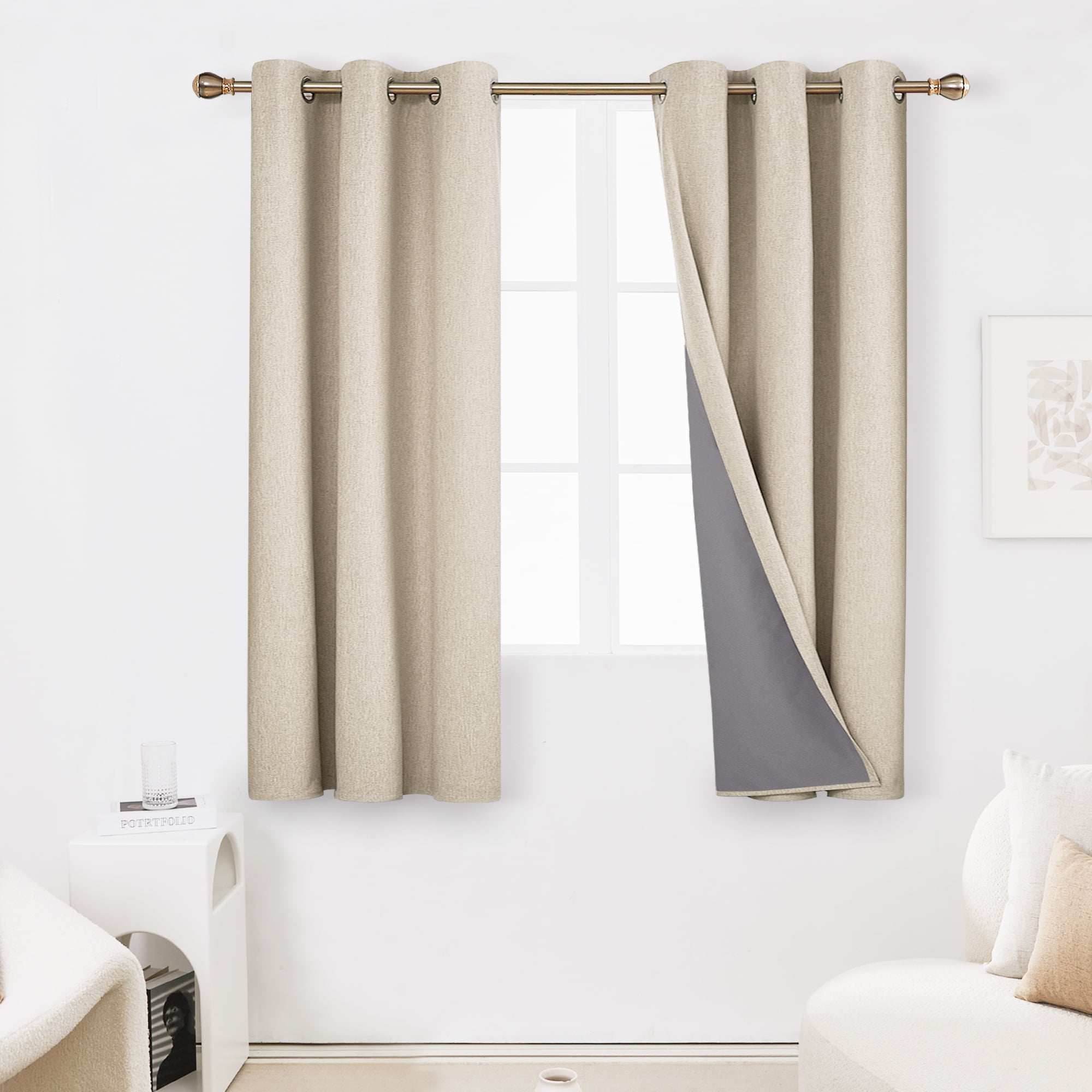 Deconovo Linen Blackout Curtains 63 Length, 2 Panels Kitchen Curtains ...