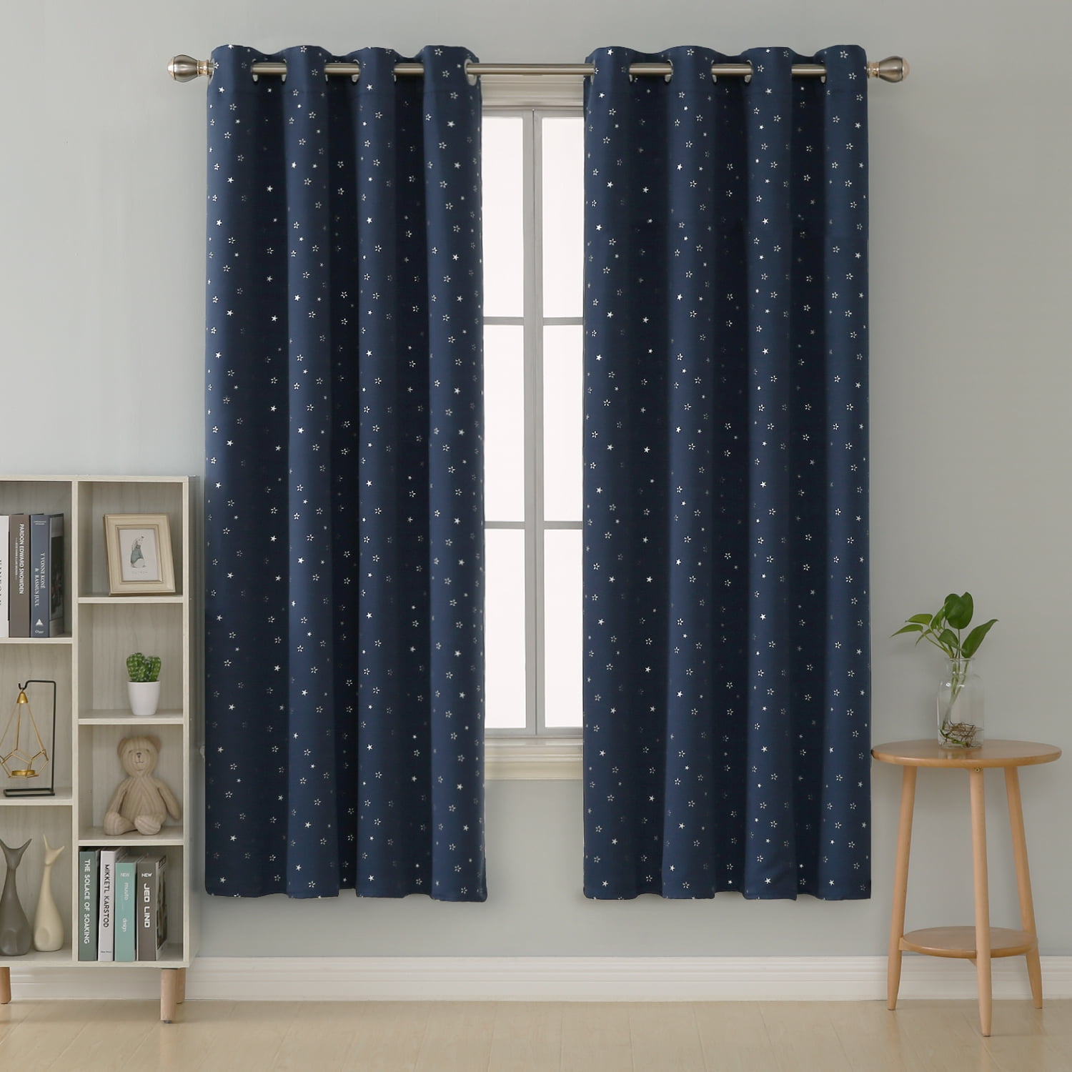 Deconovo Navy Blackout Printed Curtains Room Darkening Curtains for ...