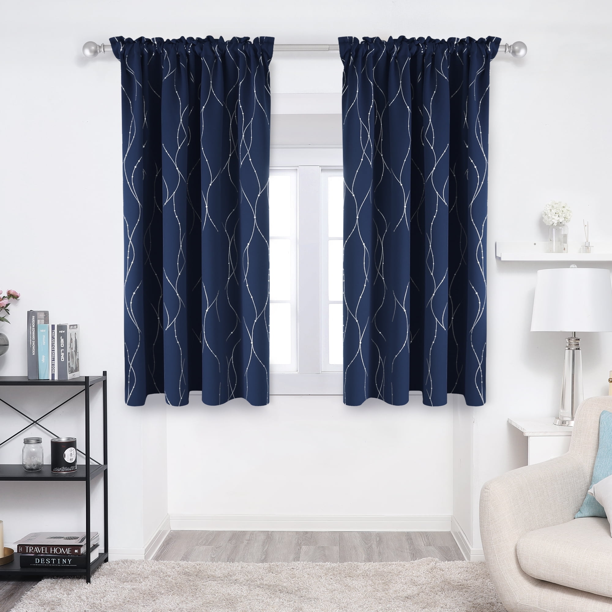 Deconovo Navy Blue 52 x 63 inch Blackout Curtains Wave Line Foil ...