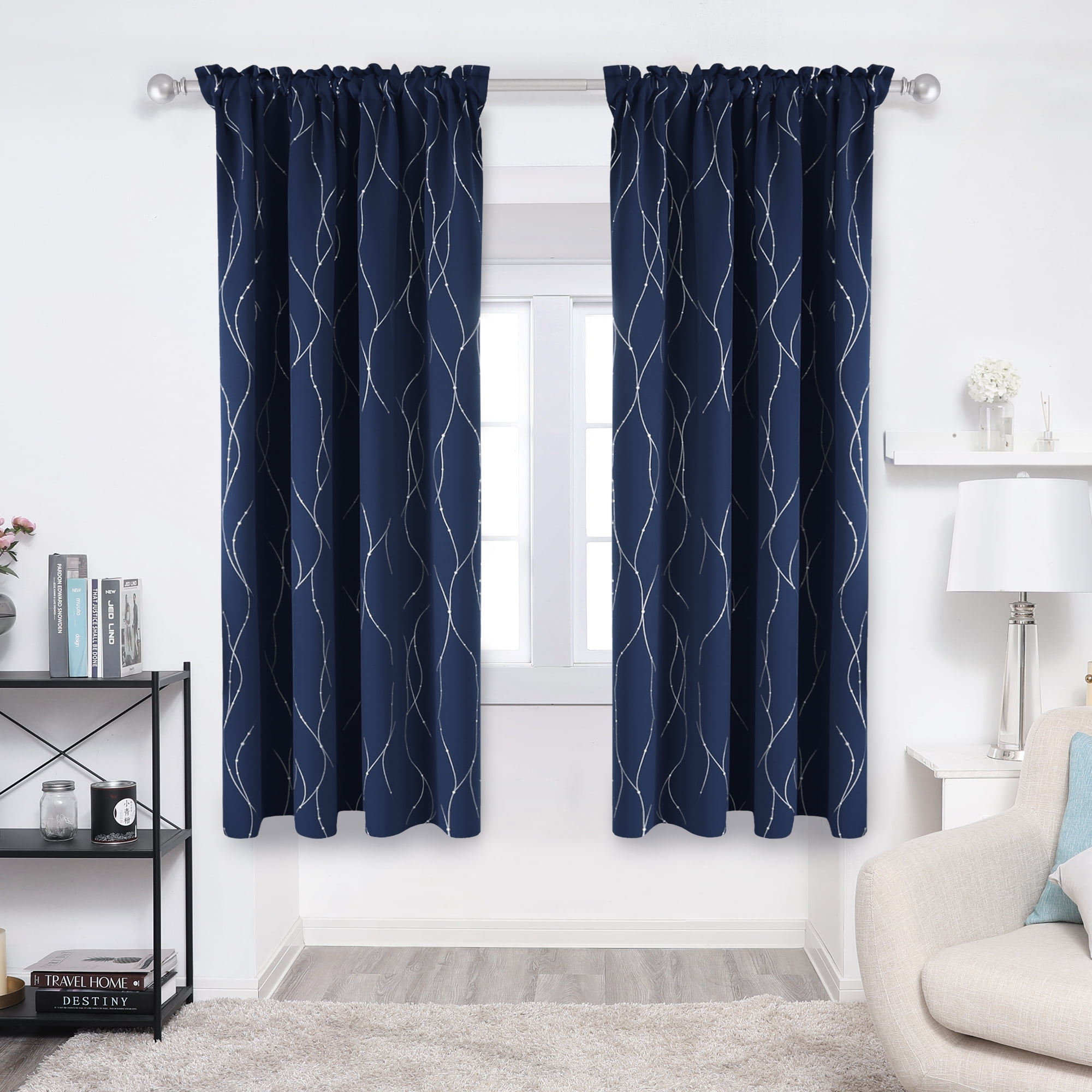 Deconovo Navy Blue 52 x 72 inch Blackout Curtains Wave Line Foil ...