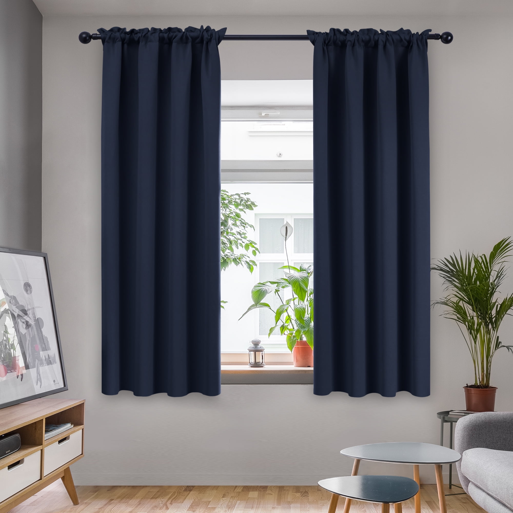 Deconovo Rod Pocket Blackout Curtains, Navy Blue, Room Darkening, 42W x ...