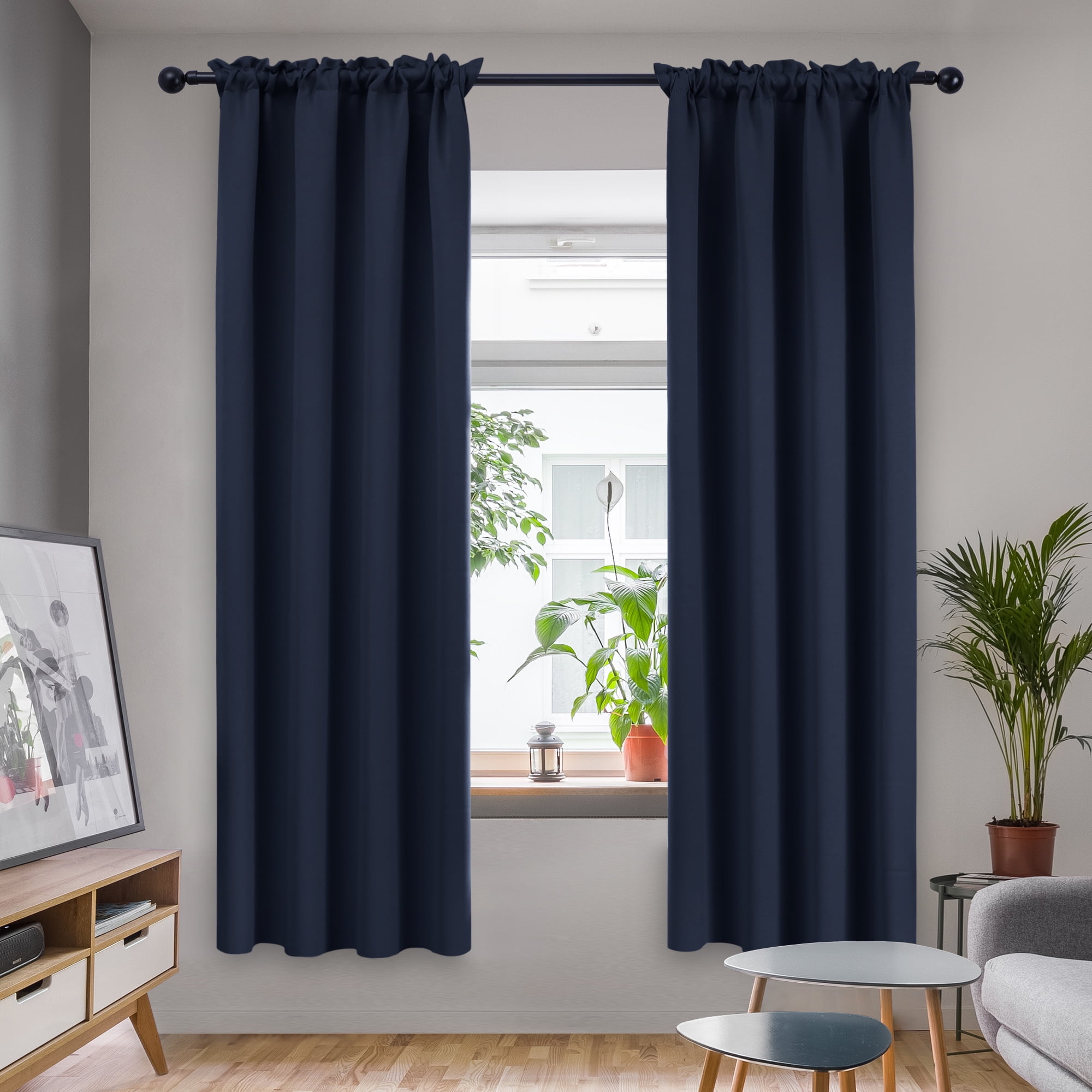 Deconovo Navy Blue Blackout Curtains, 42W x 72L inch, Set of 2, Rod ...