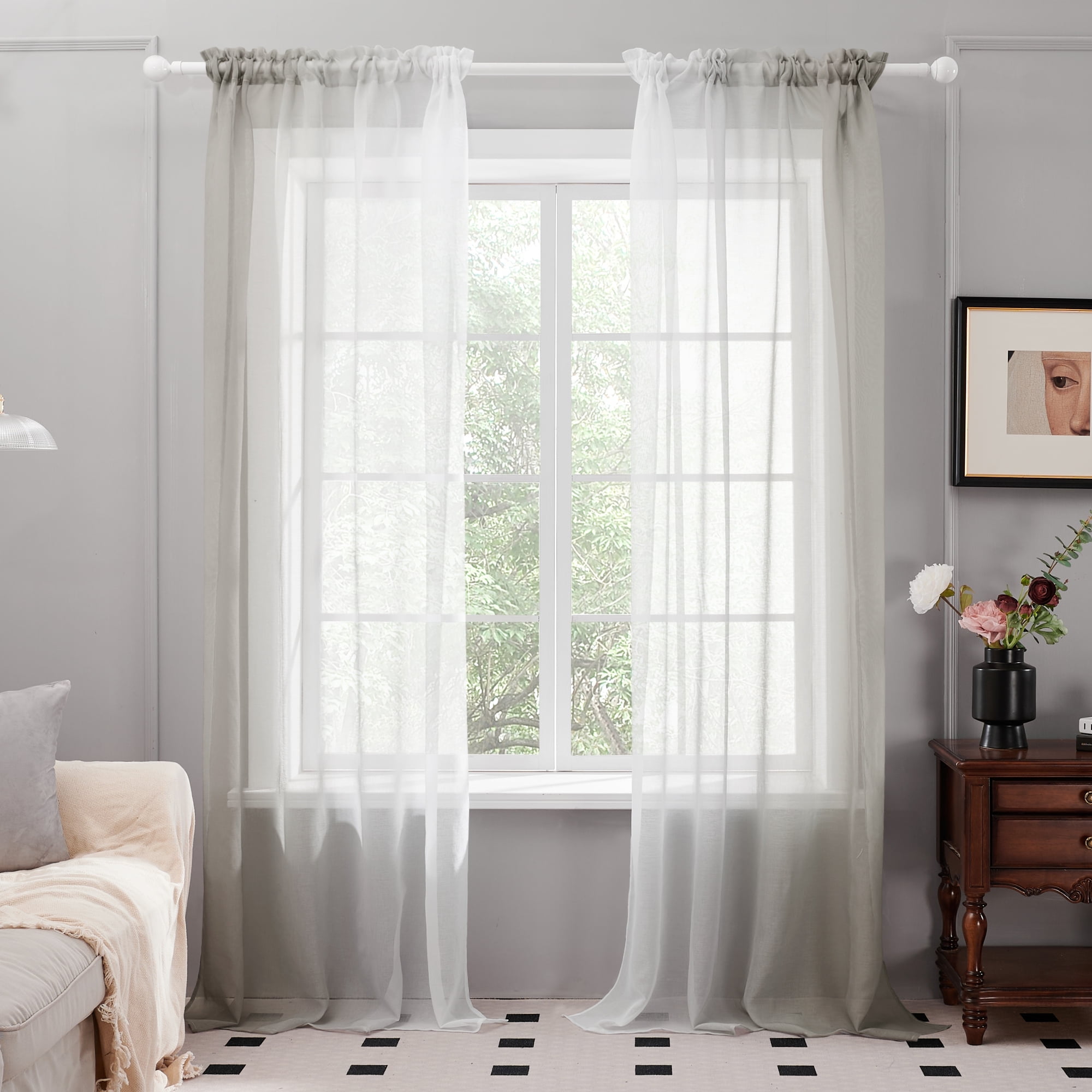Deconovo Ombre Linen Sheer Curtains, Rod Pocket Semi Voile Top Window ...