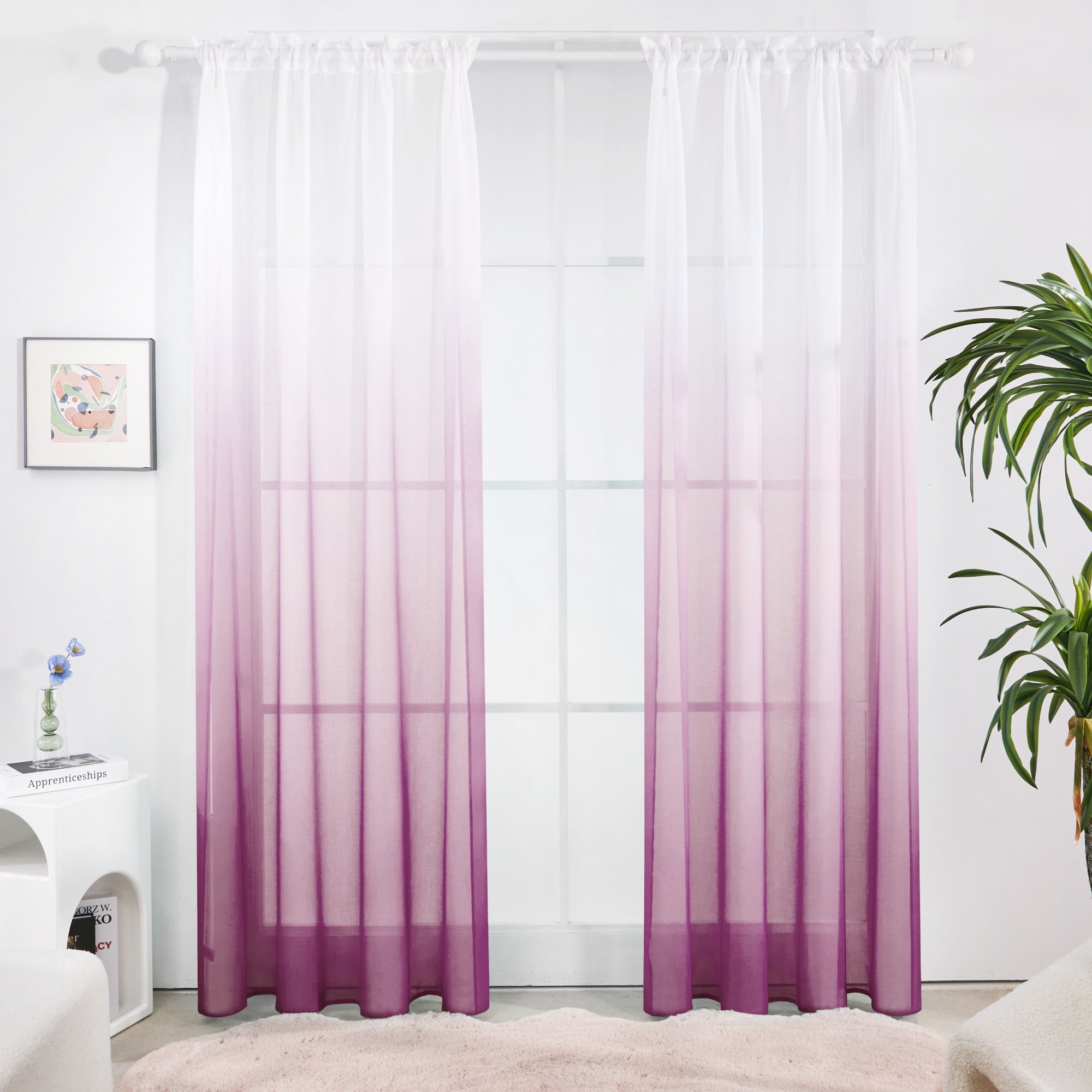 Deconovo Ombre Linen Sheer Curtains for Living Room Bedroom Gradient ...